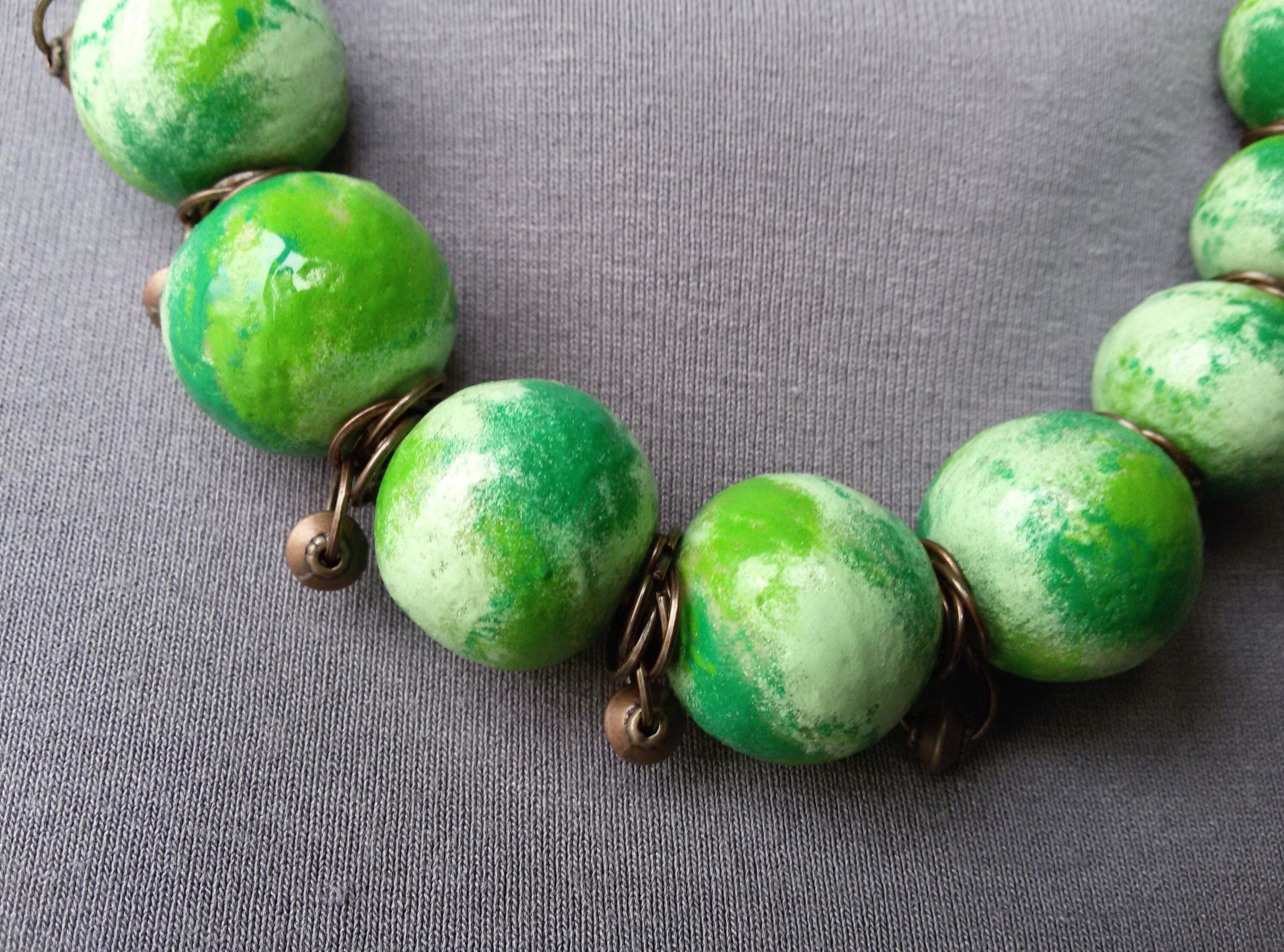 Green Chunky Beaded Necklace Woman Statement Jewelry Polymer Clay ...