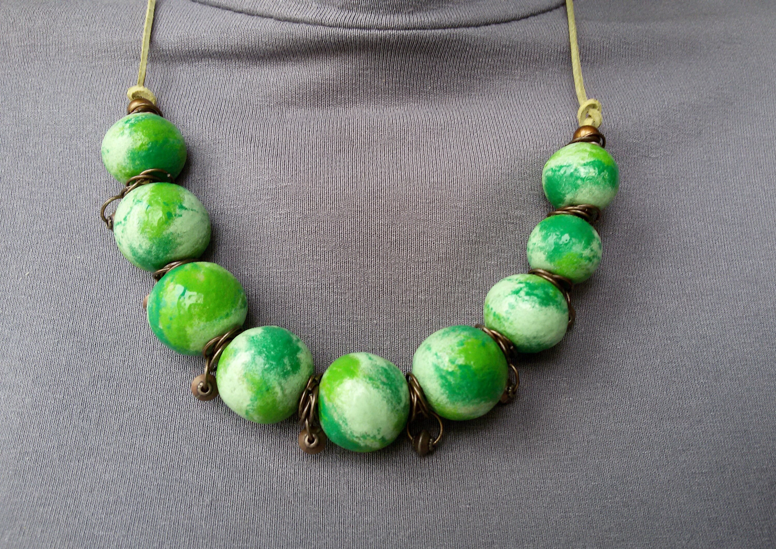 Green Chunky Beaded Necklace Woman Statement Jewelry Polymer - Etsy