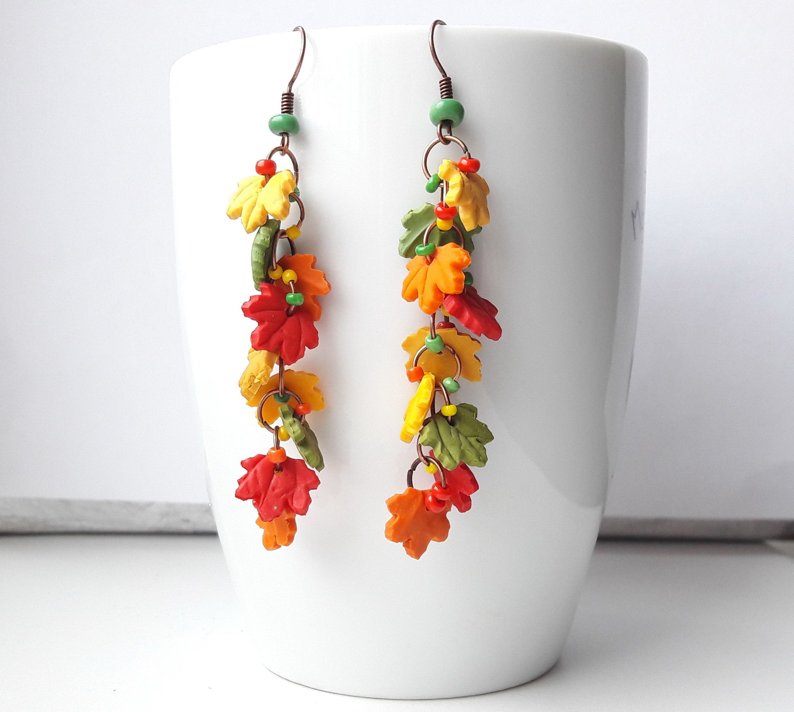 Autumn Leaves Jewelry Fall Leaf Earrings Dangle Orange Maple Canada Red ...