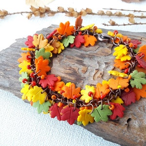 Charm Bracelet Fall Leaves Jewelry Autumn Maple Leaf Bracelet Colorful ...