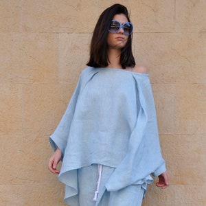 Long Linen Tunic in Light Blue, Loose Summer Top, Plus Size Tunic ...