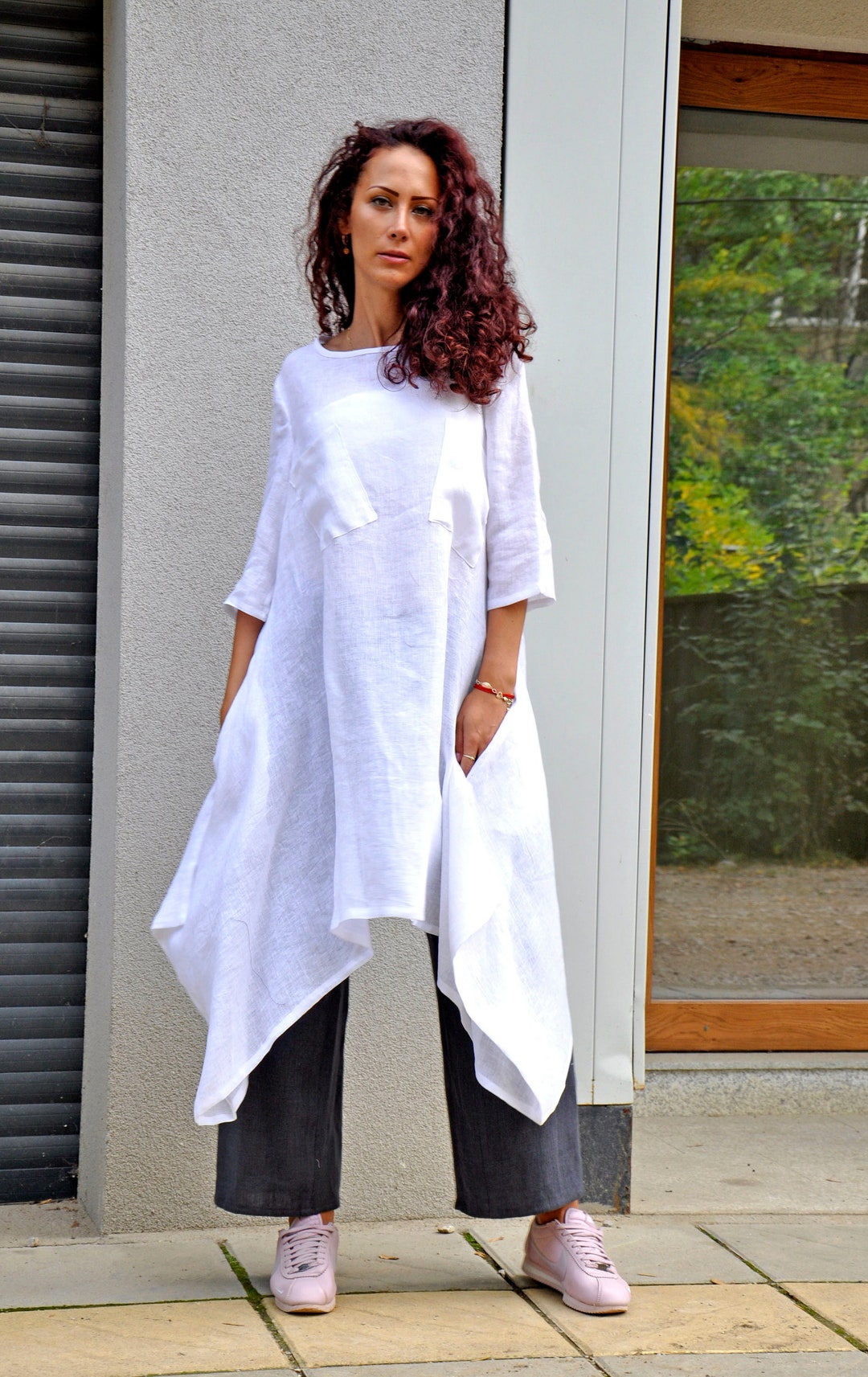White Linen Tunic Plus Size Modern Shirt Top Long Tunic - Etsy