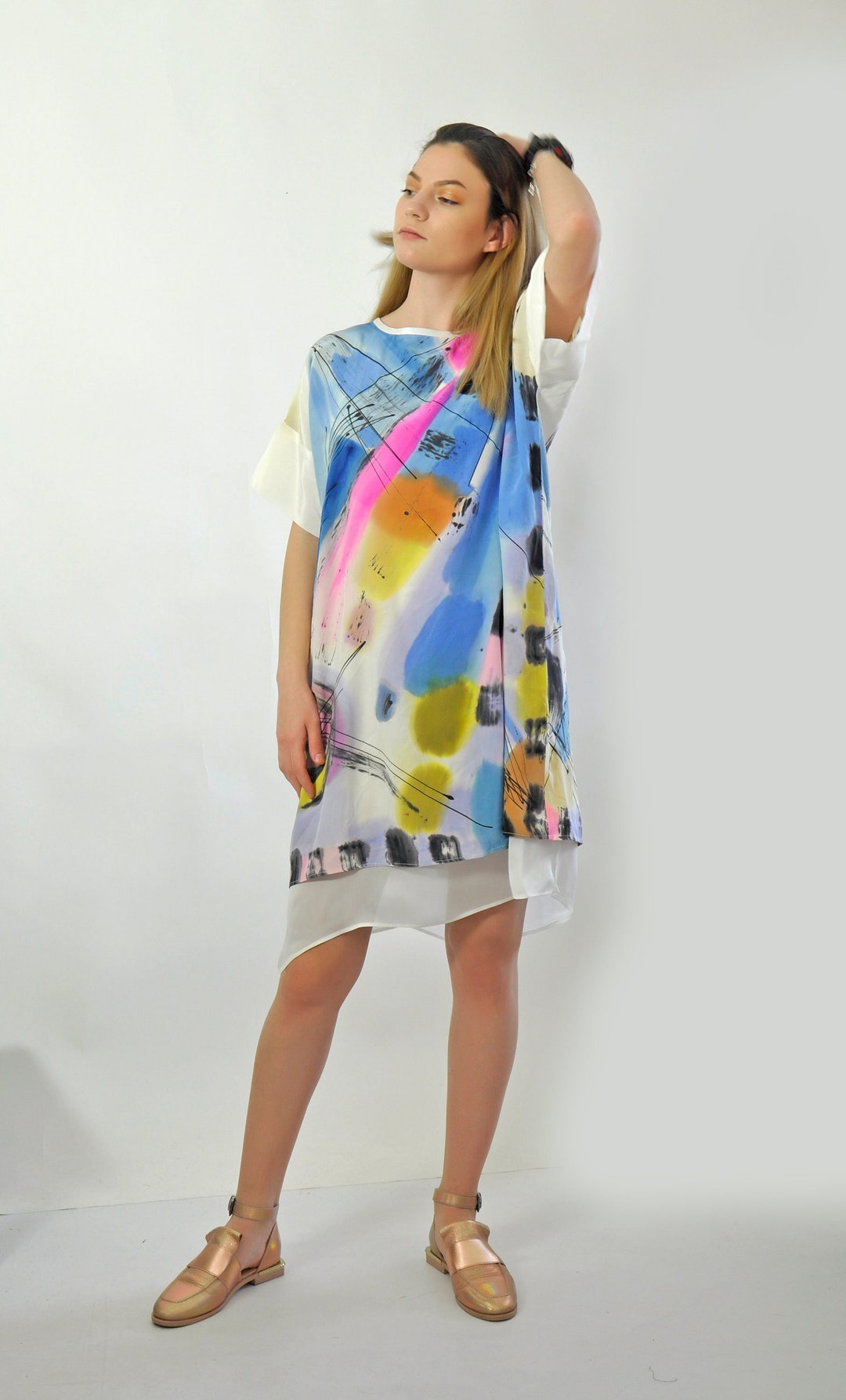 Hand Painted Silk Dress - Bright Colors Dress, Wedding Guest Dress ...