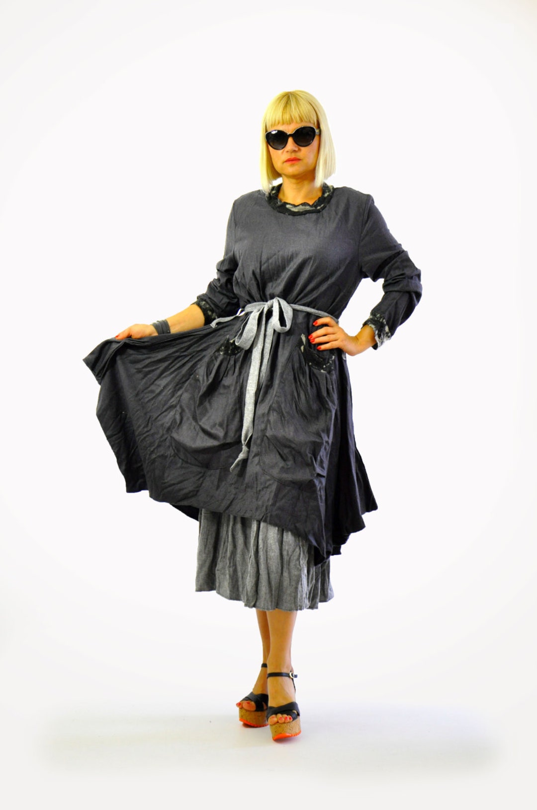 Maxi Wool Dress/casual Wool Long Winter Dress With Pockets/aesthetic ...