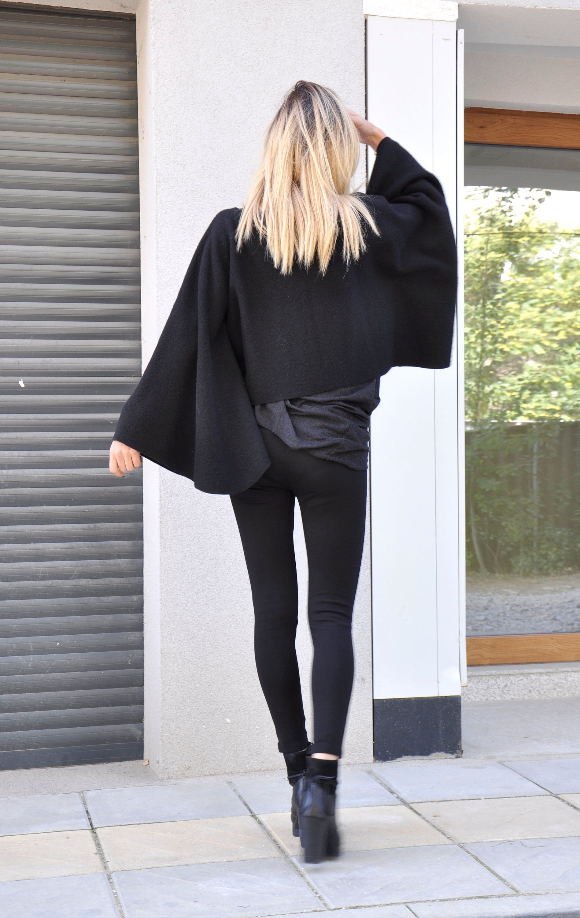 Black Wool Cape Coat for Women, Plus Size Outerwear for Spring - Etsy