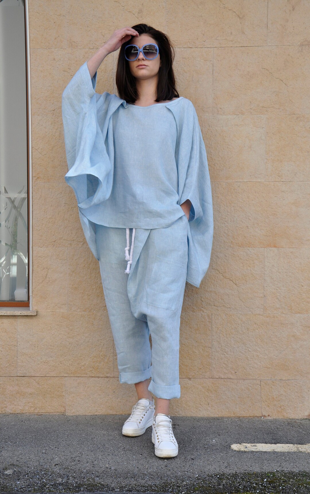 Long Linen Tunic in Light Blue, Loose Summer Top, Plus Size Tunic ...