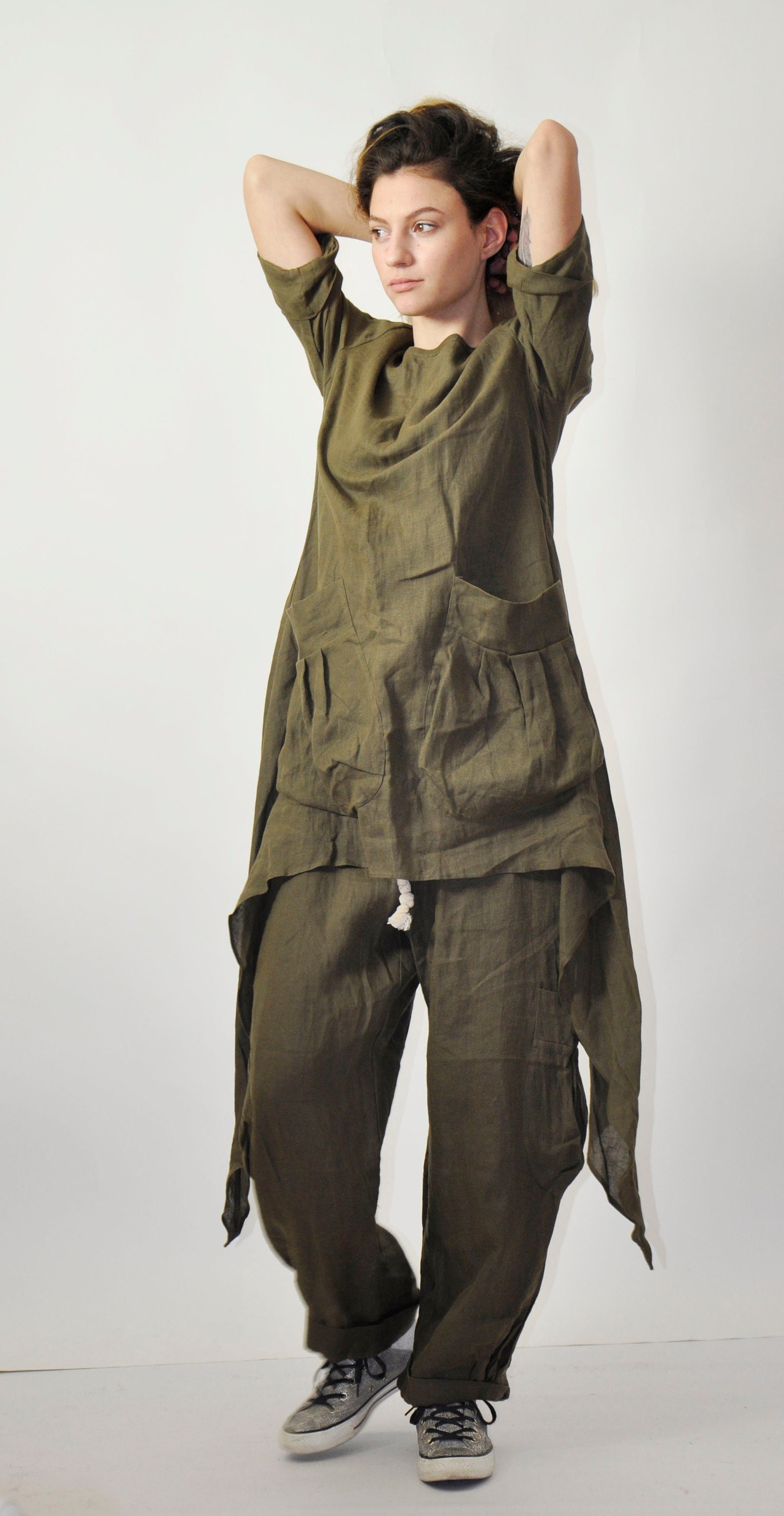 Military Green Tunic Linen Tunic for Women Army Green Tunic | Etsy UK