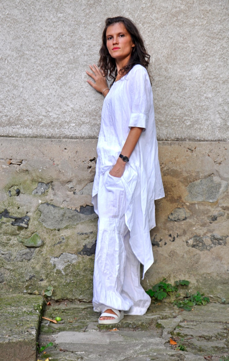 Women Linen Set, Tunic and Pants Outfit, Spring Linen Clothing for ...