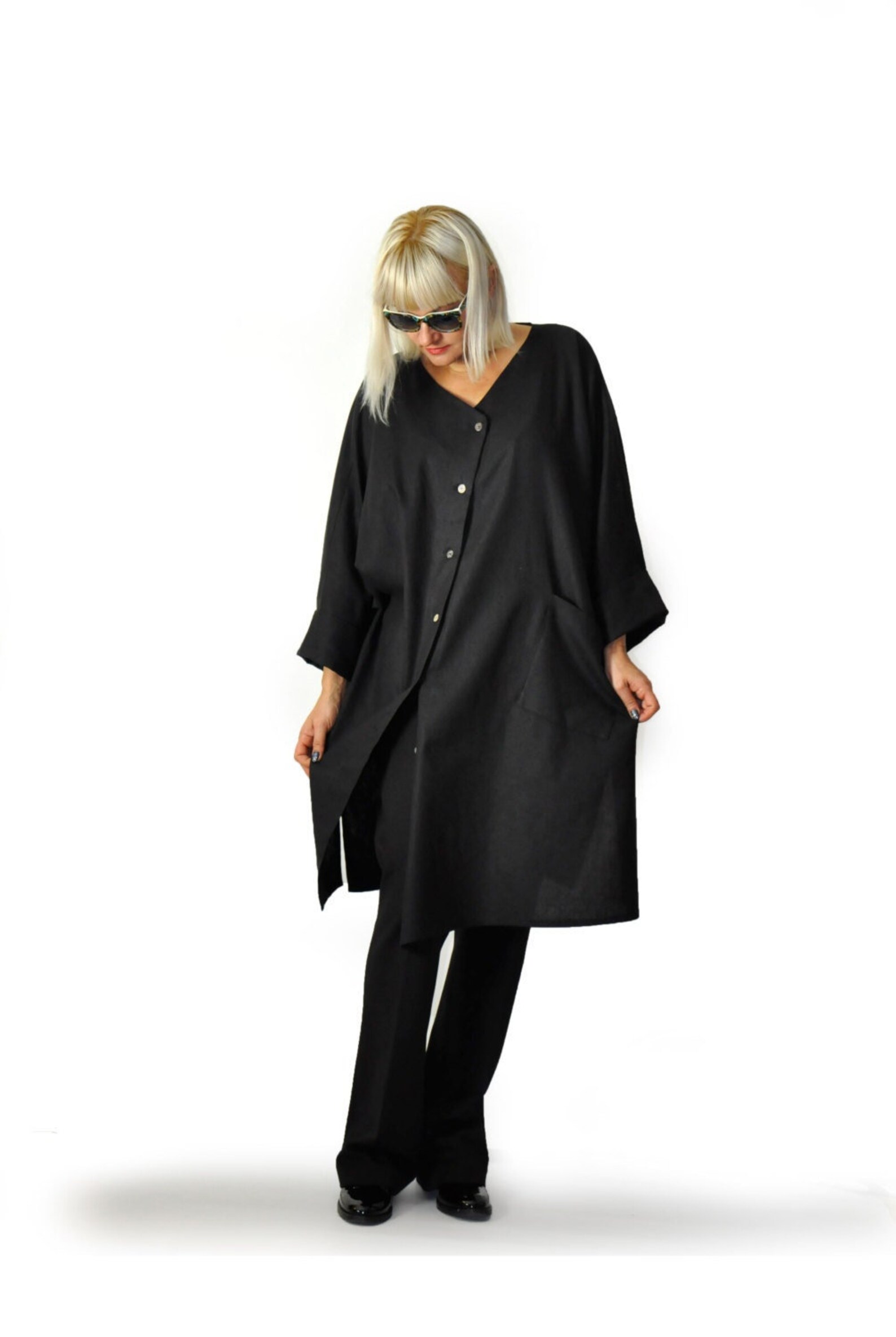 Black Linen Tunic With Buttons Maxi Linen Shirt Plus Size - Etsy