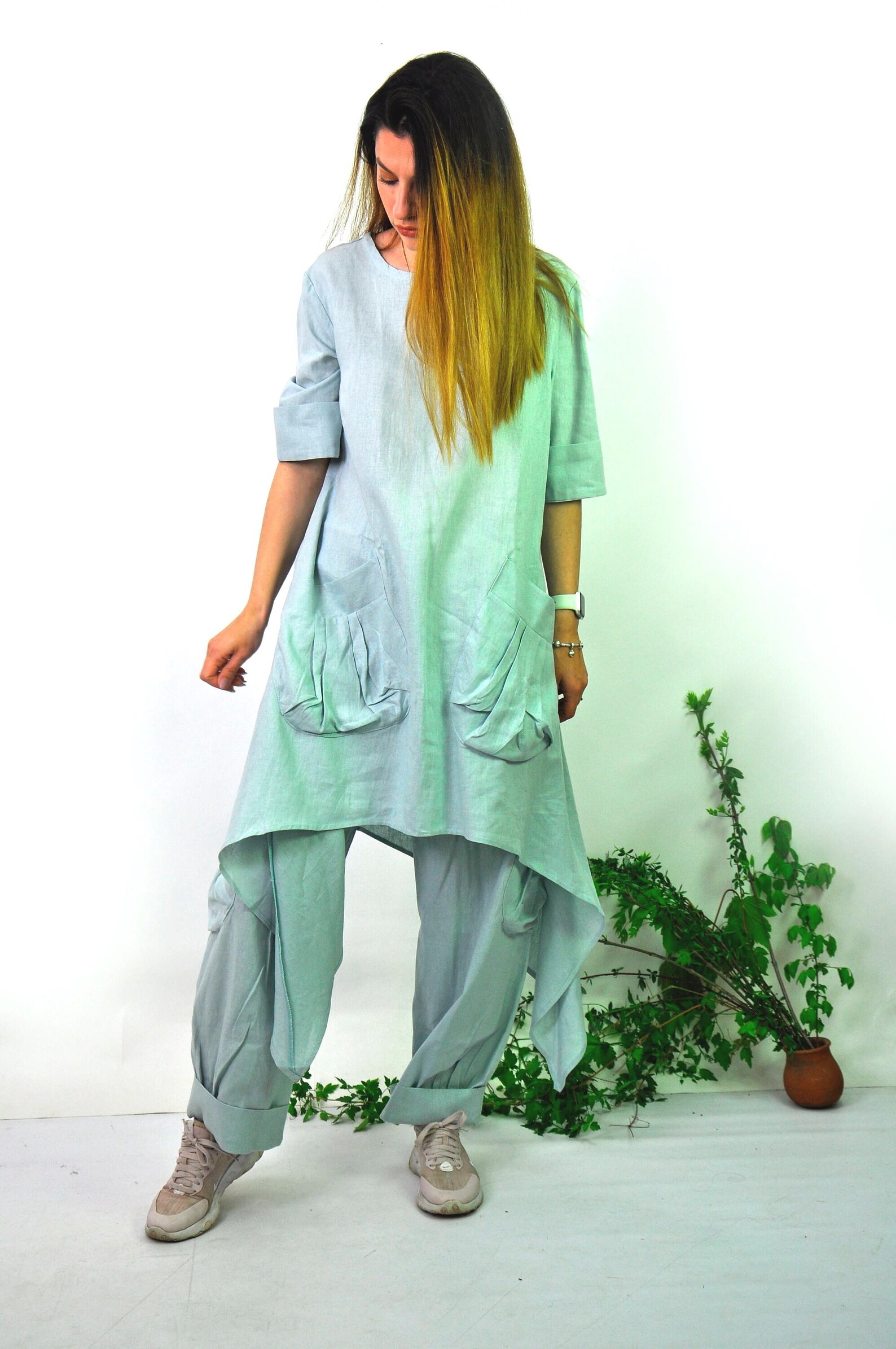 Tunic and Pants Set in Linen, Women Linen Outfit, Linen Set, Linen ...