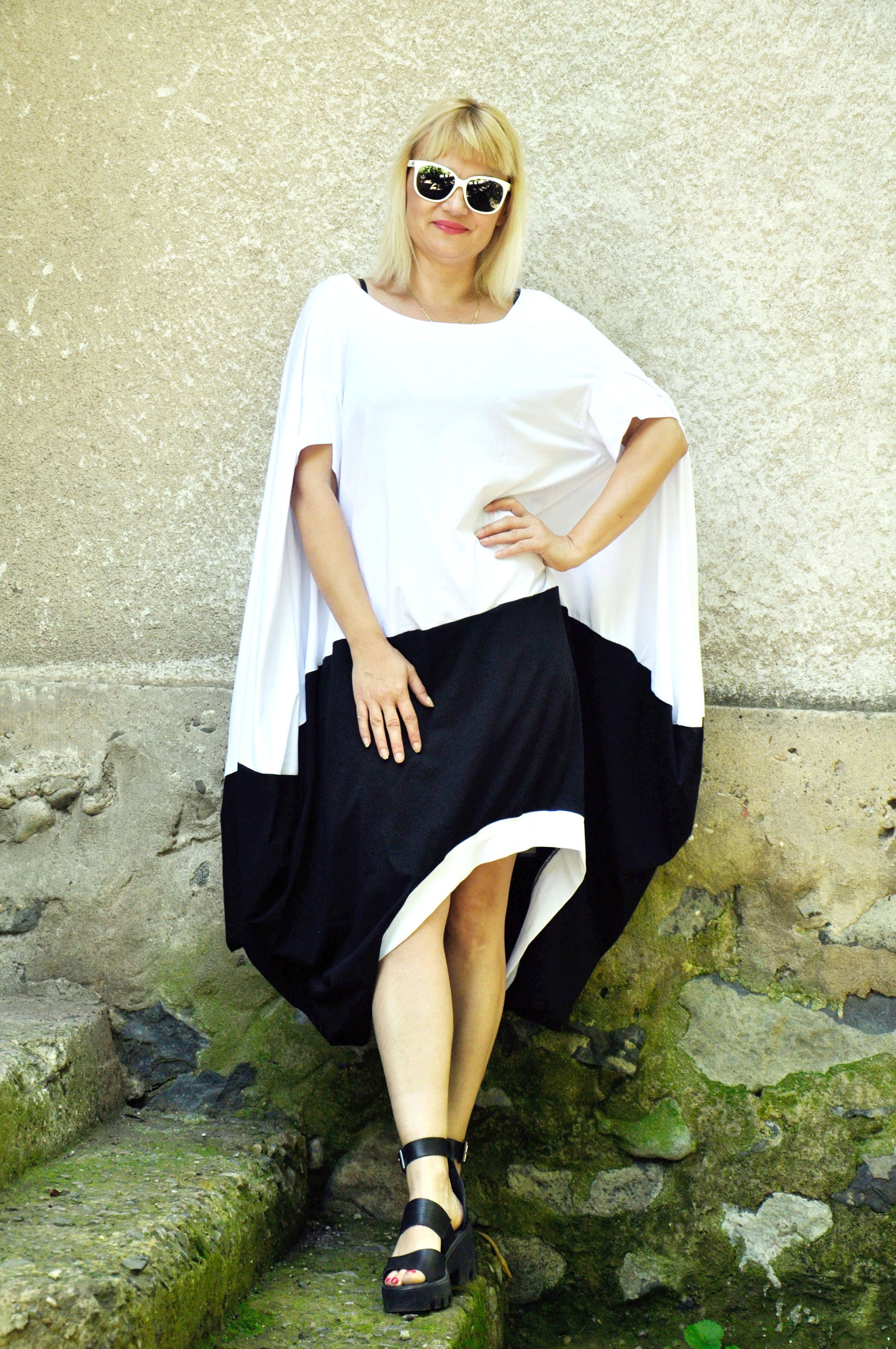 Extravagant Dress Black and White Dress Loose Dress Wide | Etsy