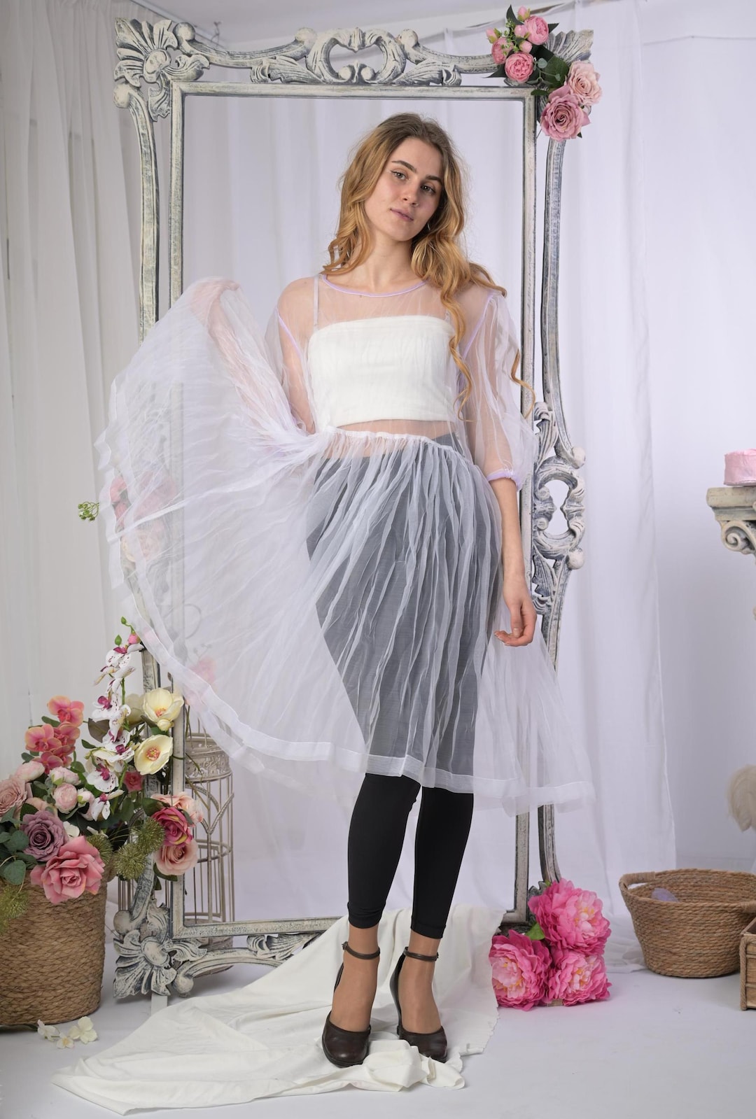 White Sheer Organza Dress | Plus Size Mesh Overlay Dress, Sexy Summer ...