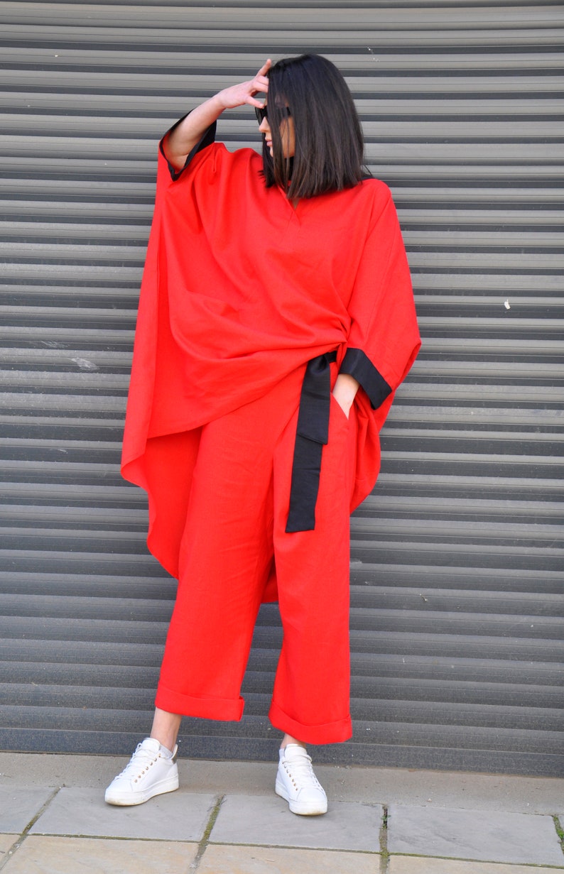 Linen Outfit Red Outfit Women Set Pants Set Linen Set - Etsy