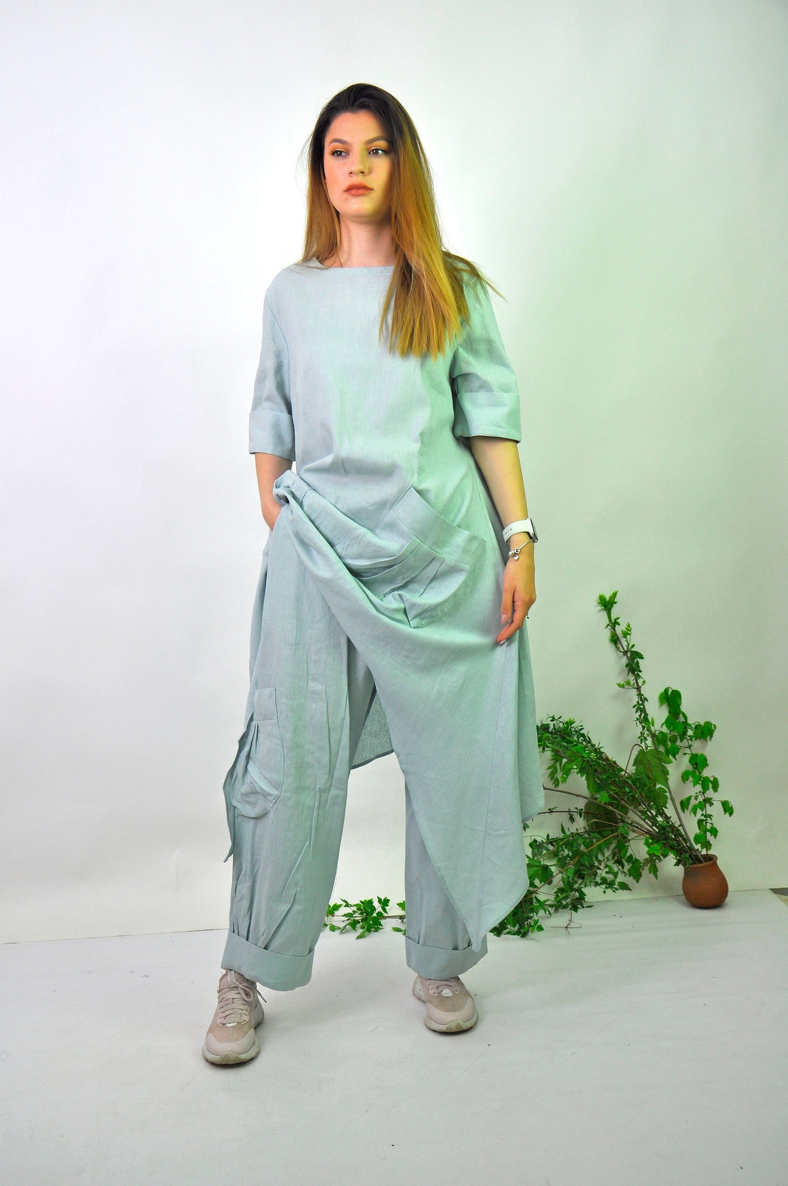 Tunic and Pants Set in Linen, Women Linen Outfit, Linen Set, Linen ...