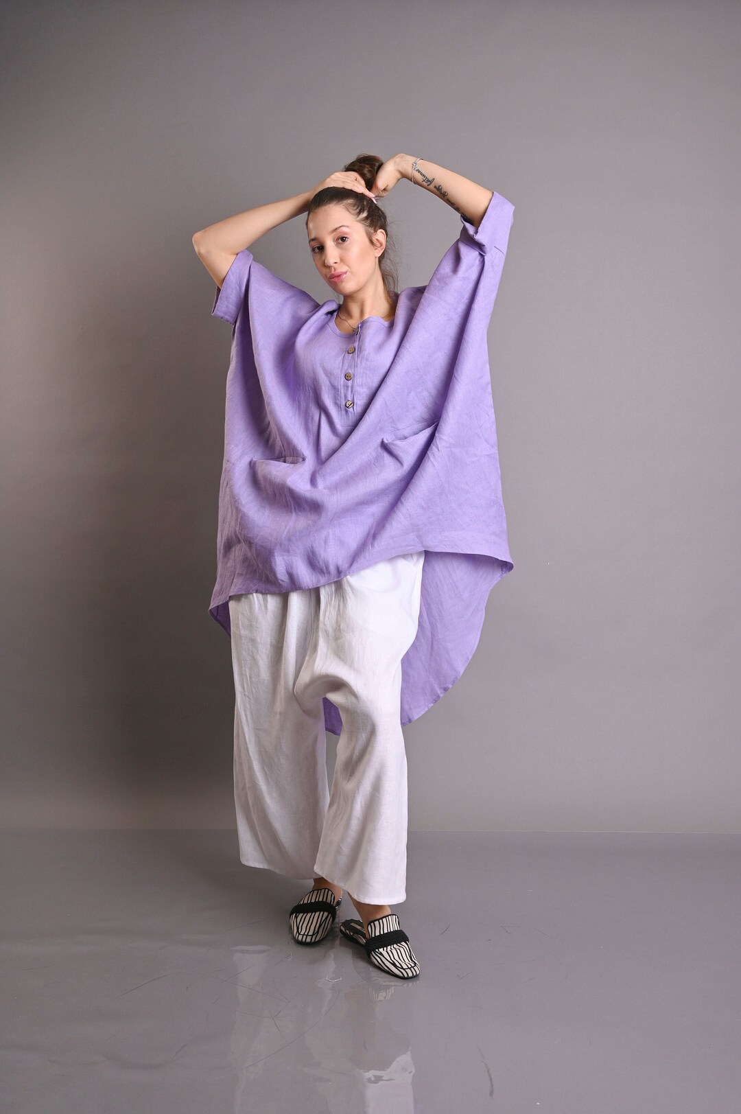 Linen Tunic Shirt, Lilac Tunic Shirt, Purple Linen Shirt, Oversized ...