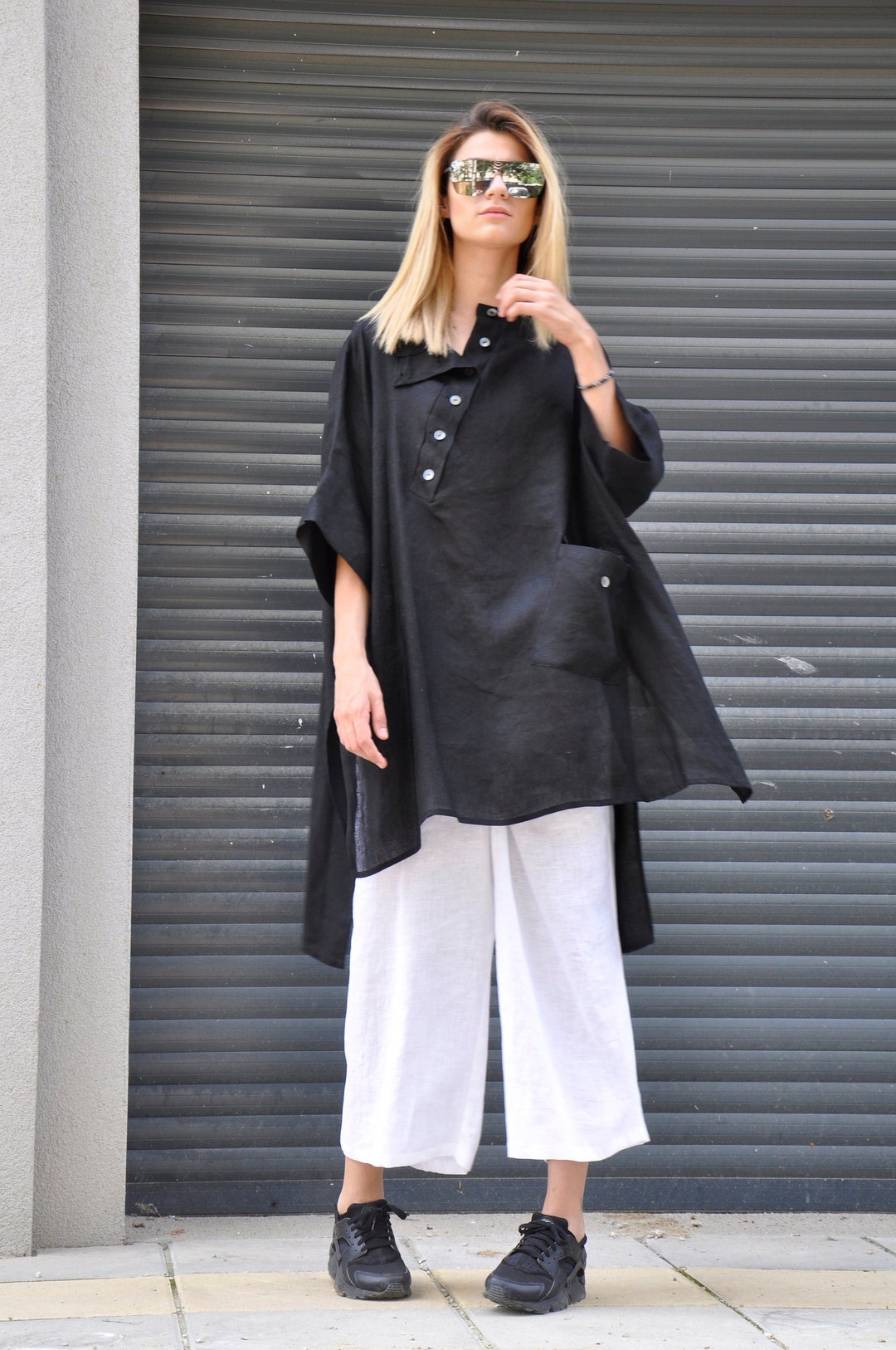 Maxi Loose Set, Linen Set Women, Linen Clothes, Black White Outfit for ...