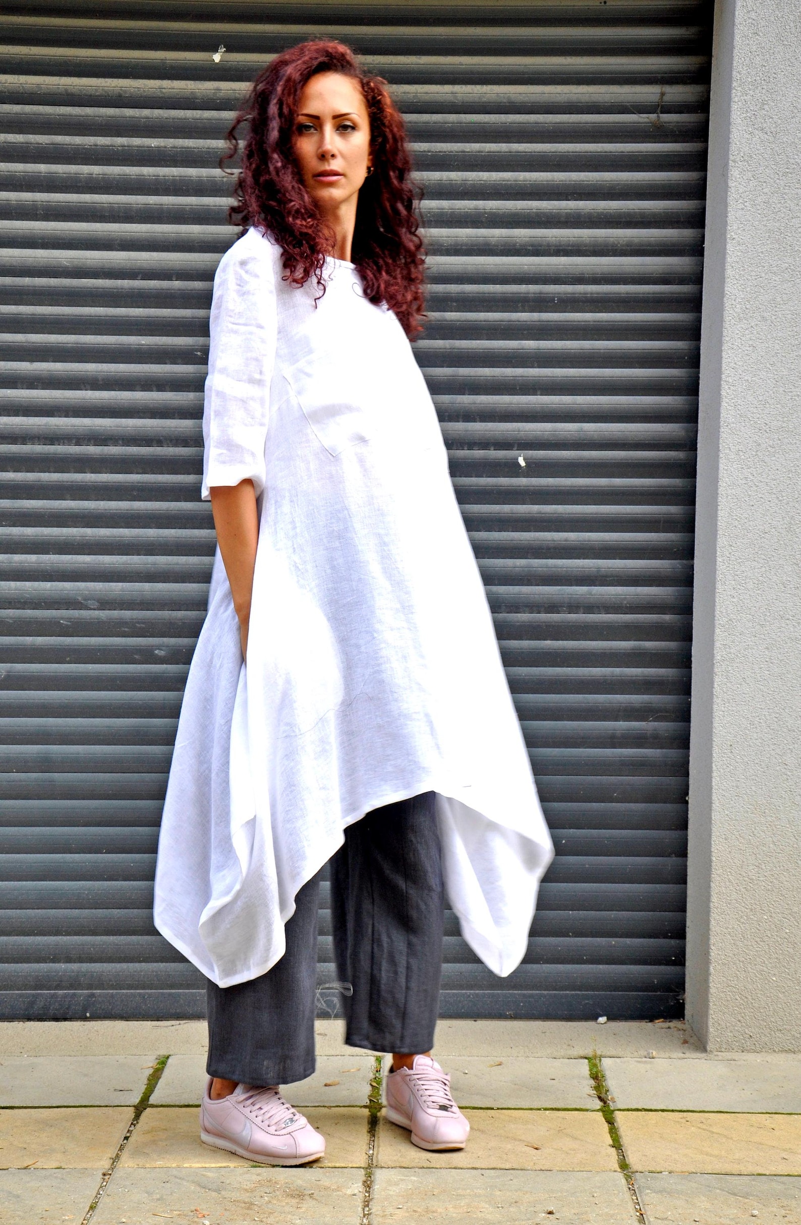 White Linen Tunic Plus Size, Handmade Minimalist Top, Women Oversized ...