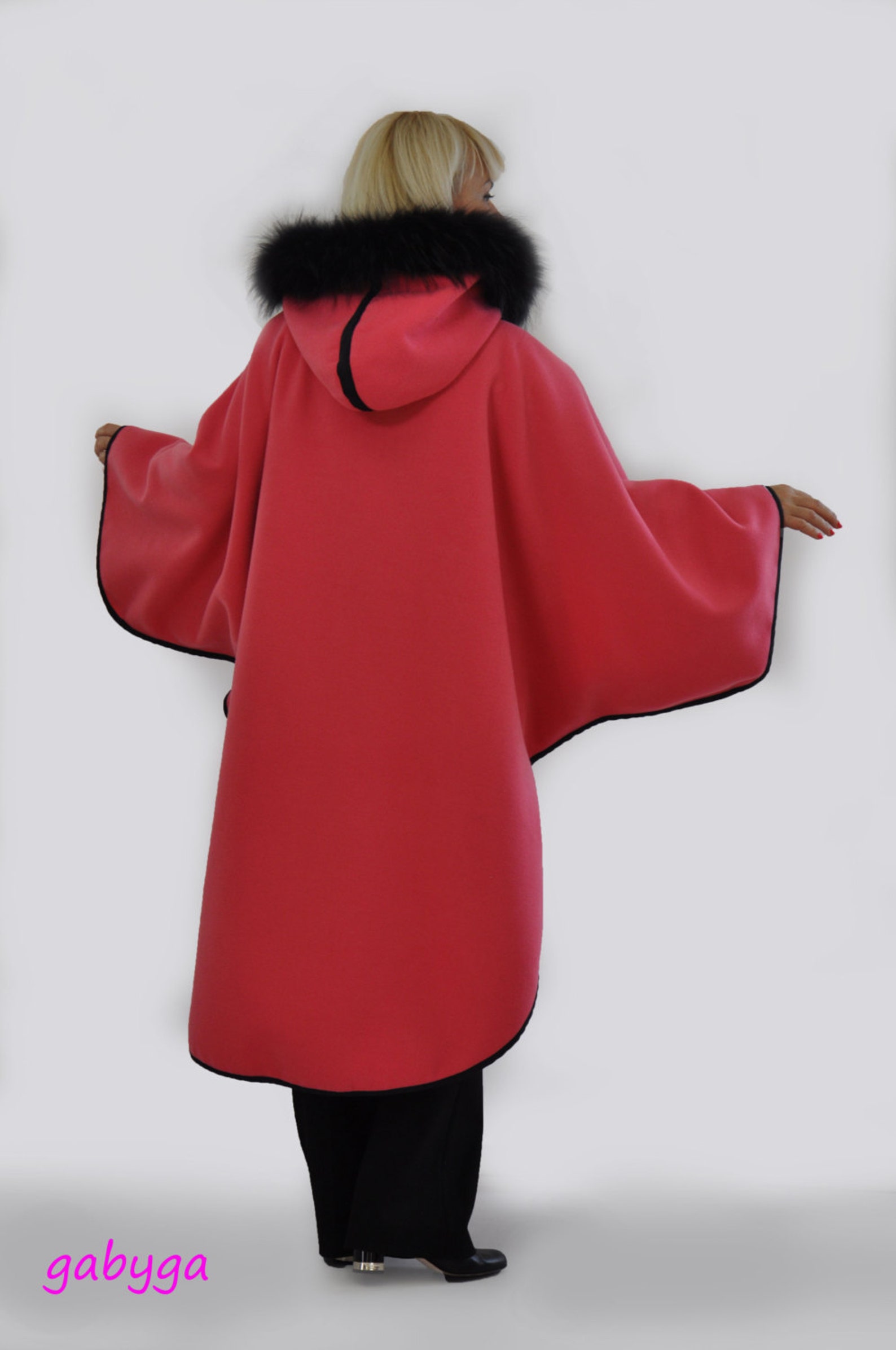 Wool Cape Hooded Cape Red Coat Winter Coat Plus Size - Etsy