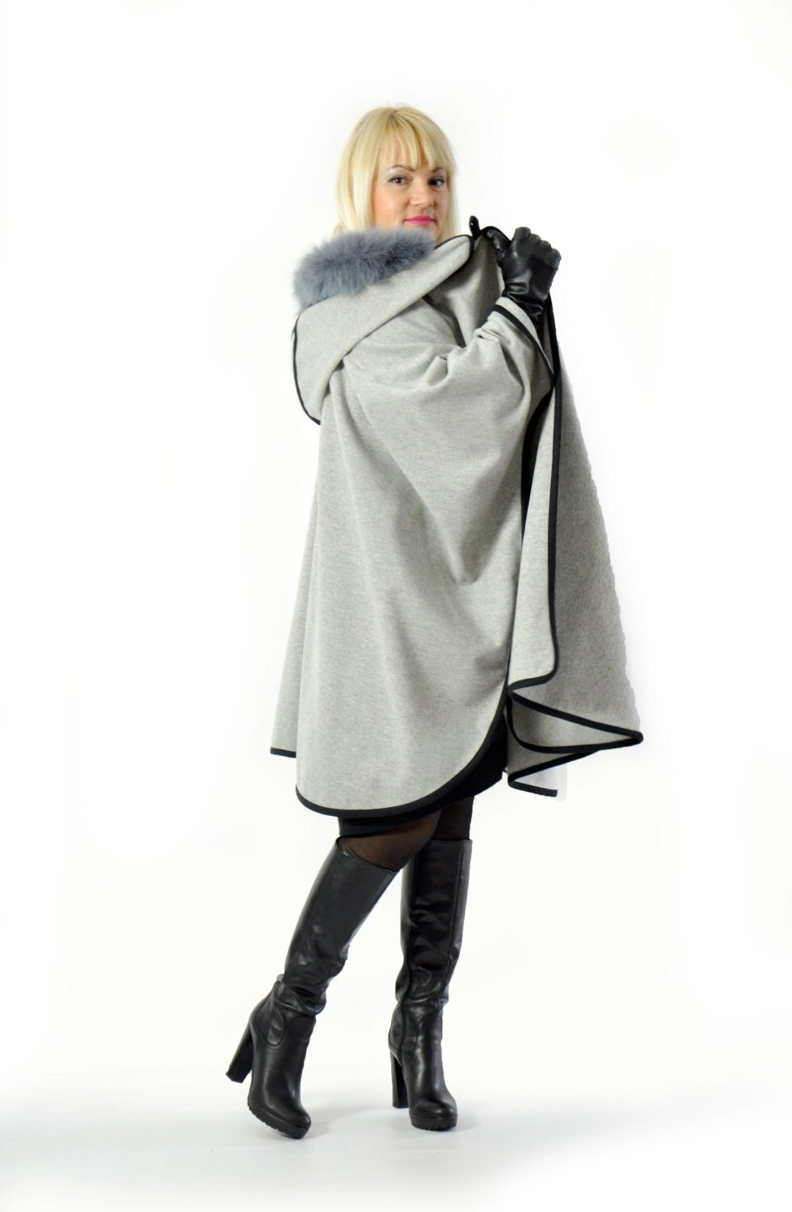 Winter Cape Coat Fur Coat Hooded Cape Coat Plus Size - Etsy