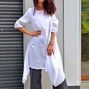 White Linen Tunic Plus Size, Handmade Minimalist Top, Women Oversized ...