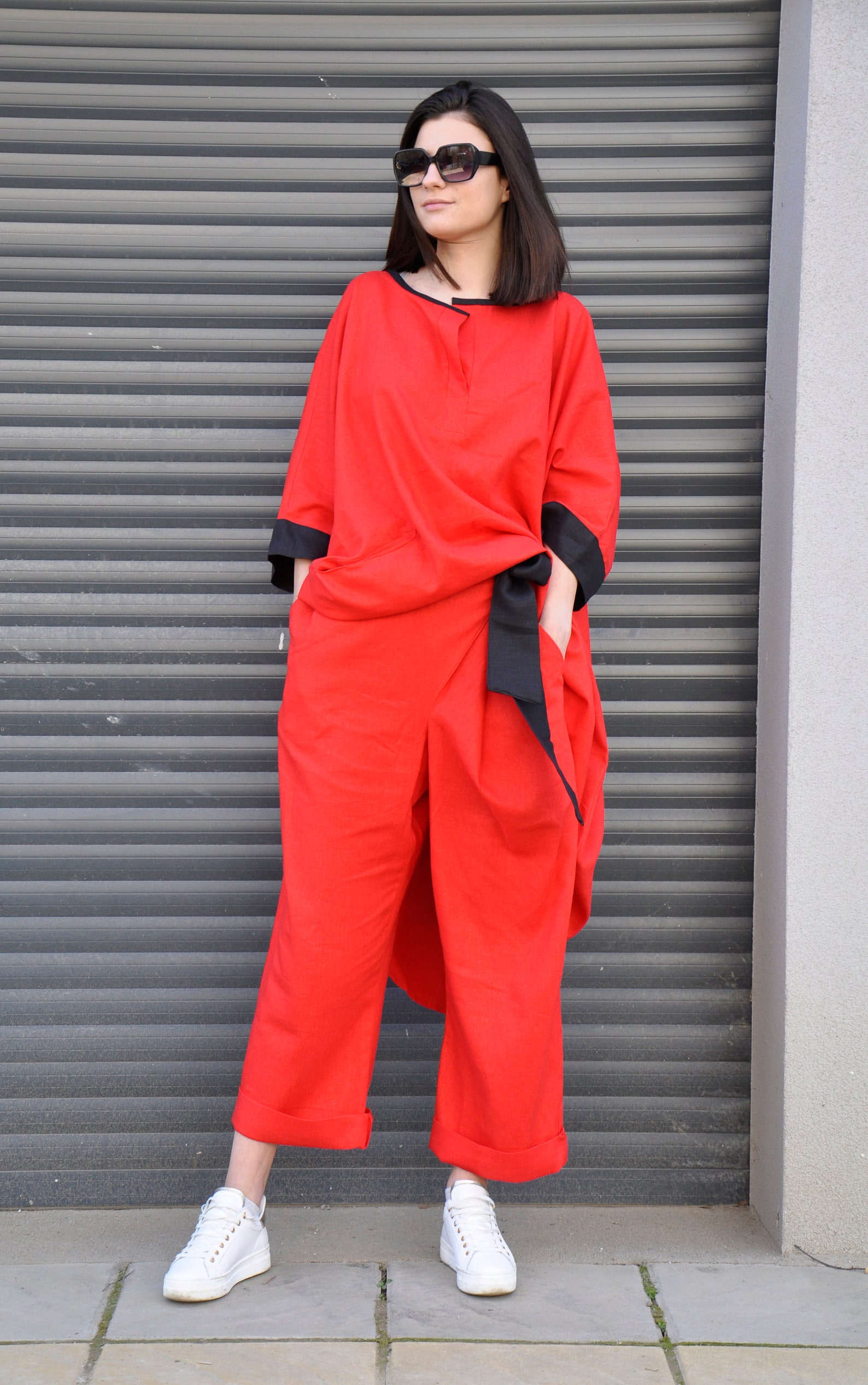 Linen Outfit Red Outfit Women Set Pants Set Linen Set - Etsy