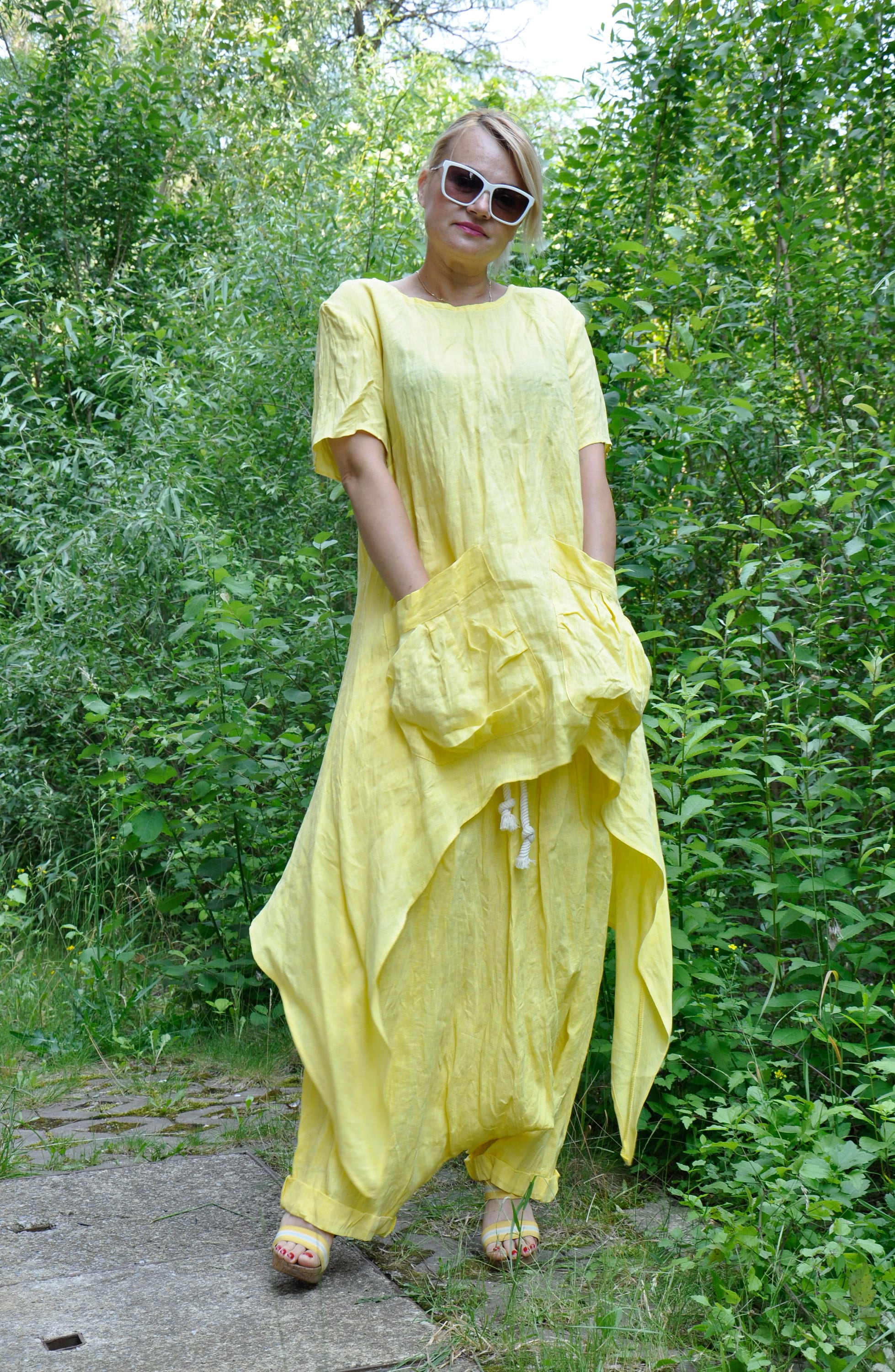 Linen Tunic and Pants Set Yellow Linen Pants Suit Linen Set - Etsy