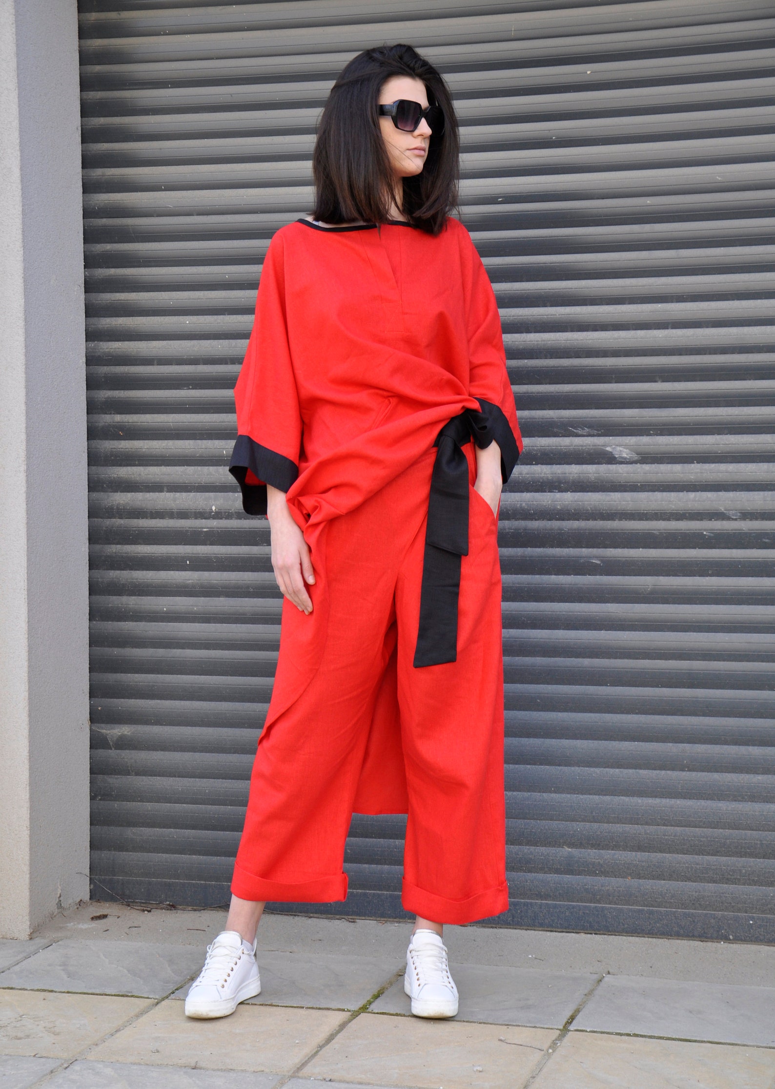 Linen Outfit Red Outfit Women Set Pants Set Linen Set - Etsy