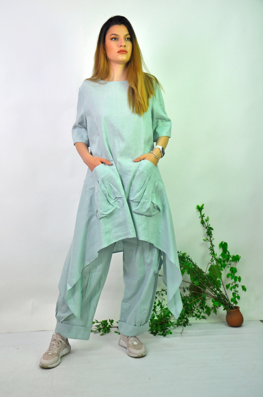Tunic and Pants Set in Linen, Women Linen Outfit, Linen Set, Linen ...