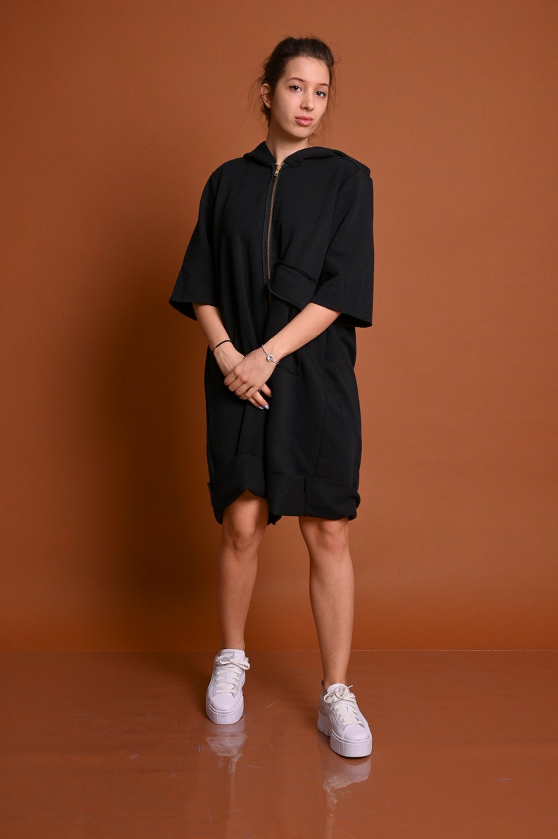 Black Cotton Hooded Jumpsuit, Baggy Wide Leg Romper - Etsy