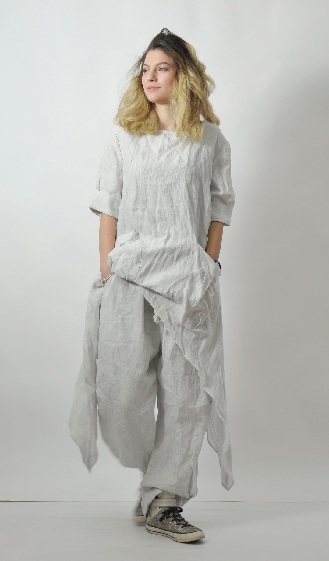Linen Pants Set, Women Linen Tunic Set, Linen Outfit, Plus Size ...