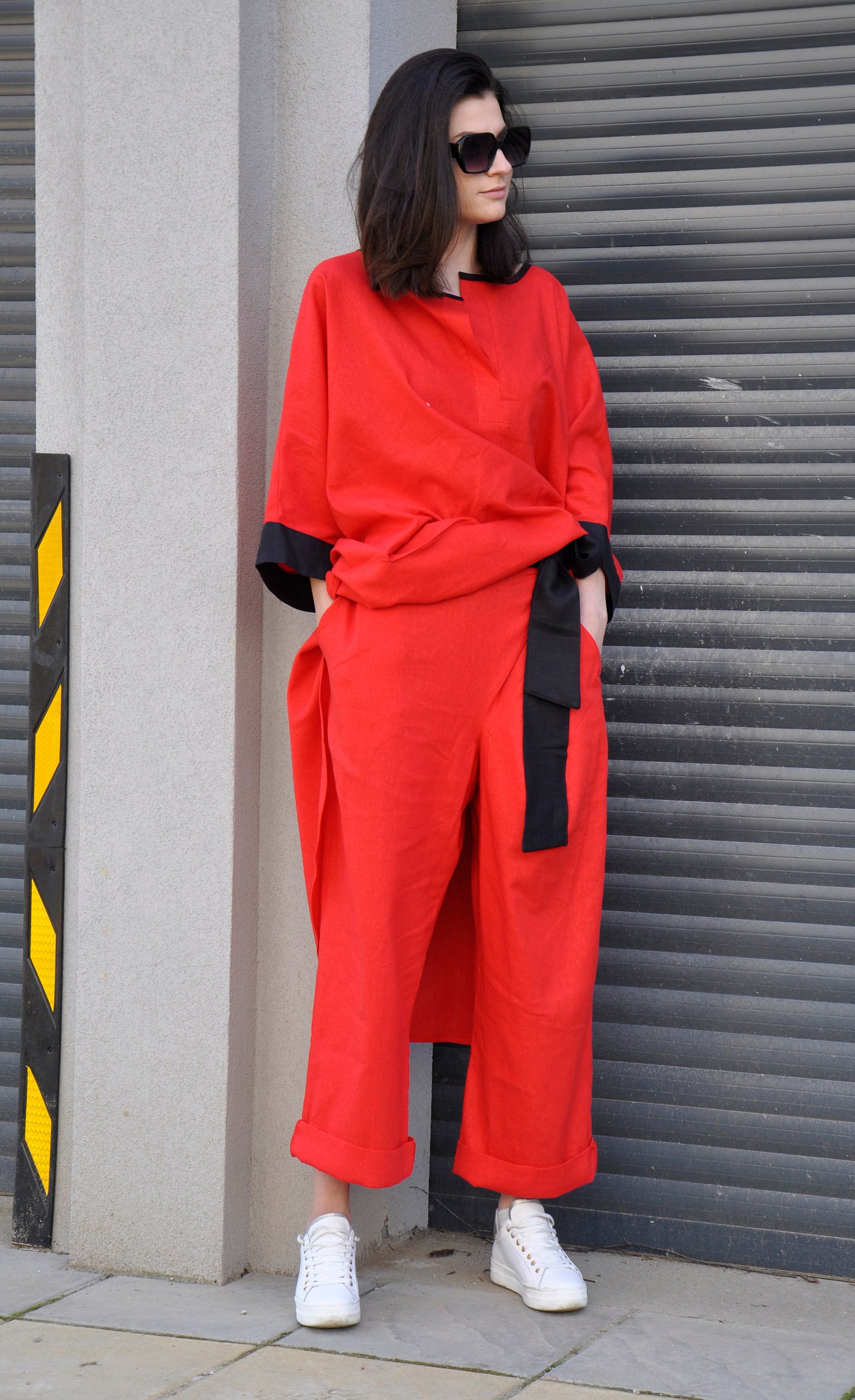 Linen Outfit Red Outfit Women Set Pants Set Linen Set - Etsy