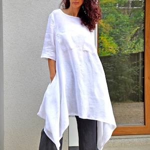 White Linen Tunic Plus Size, Handmade Minimalist Top, Women Oversized ...