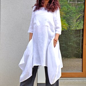 White Linen Tunic Plus Size, Handmade Minimalist Top, Women Oversized ...