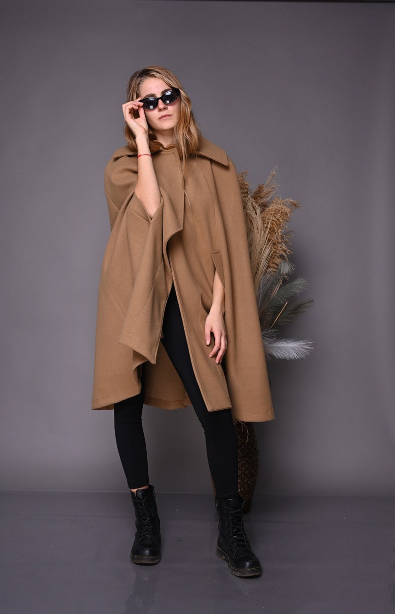 Beige Cape Poncho for Women, Winter Cape Coat, Plus Size Clothing, Maxi ...