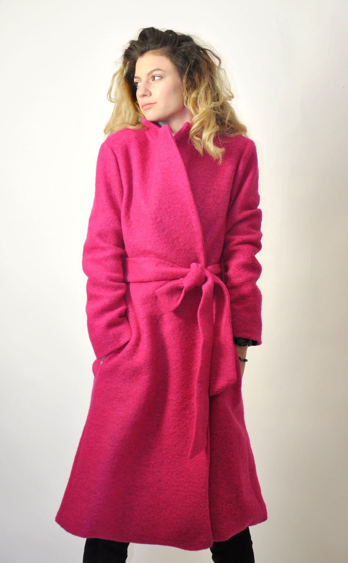 Pink Wool Coat Women Overcoat Fuscia Coat Winter Long Coat - Etsy