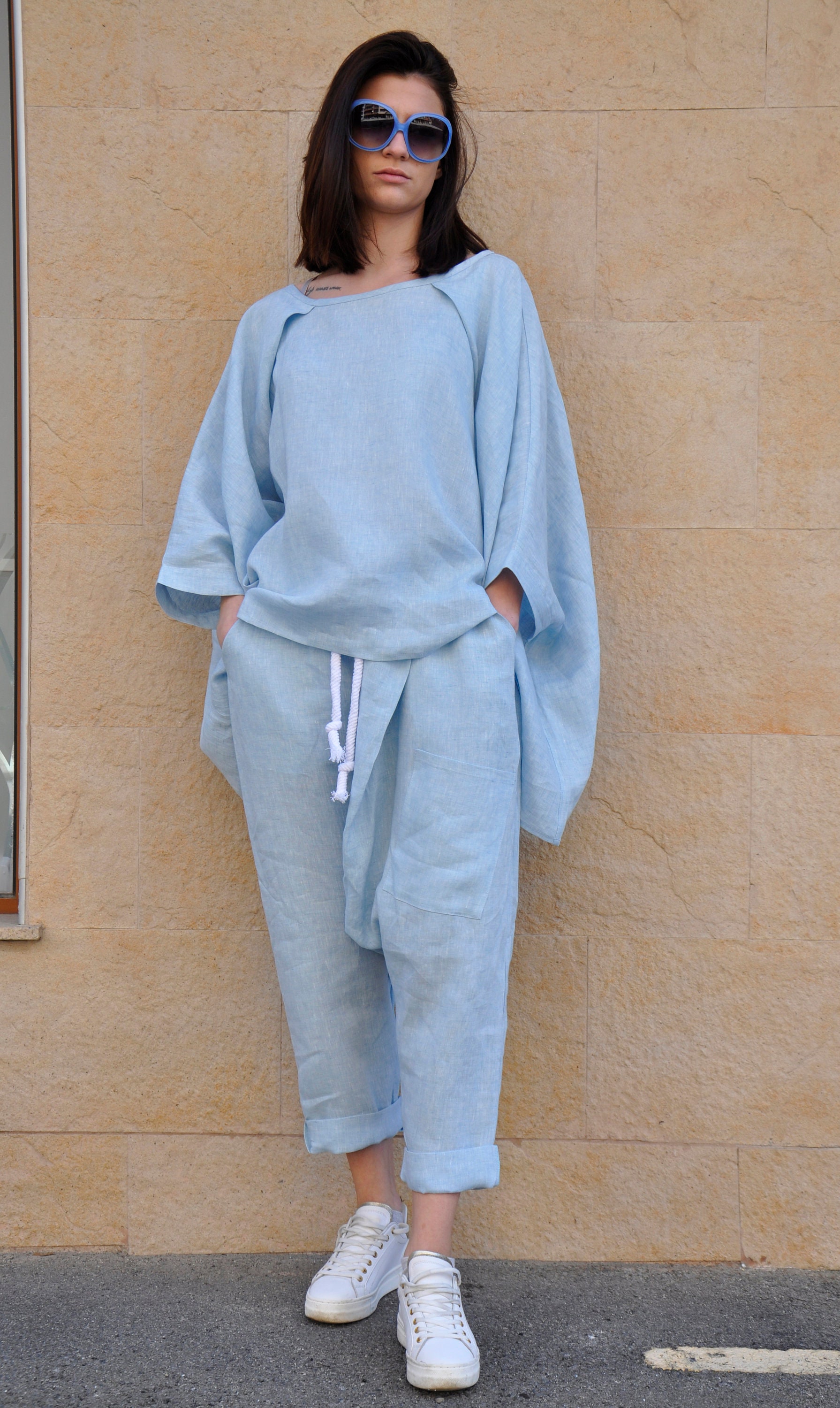 Long Linen Tunic in Light Blue Loose Summer Top Plus Size - Etsy