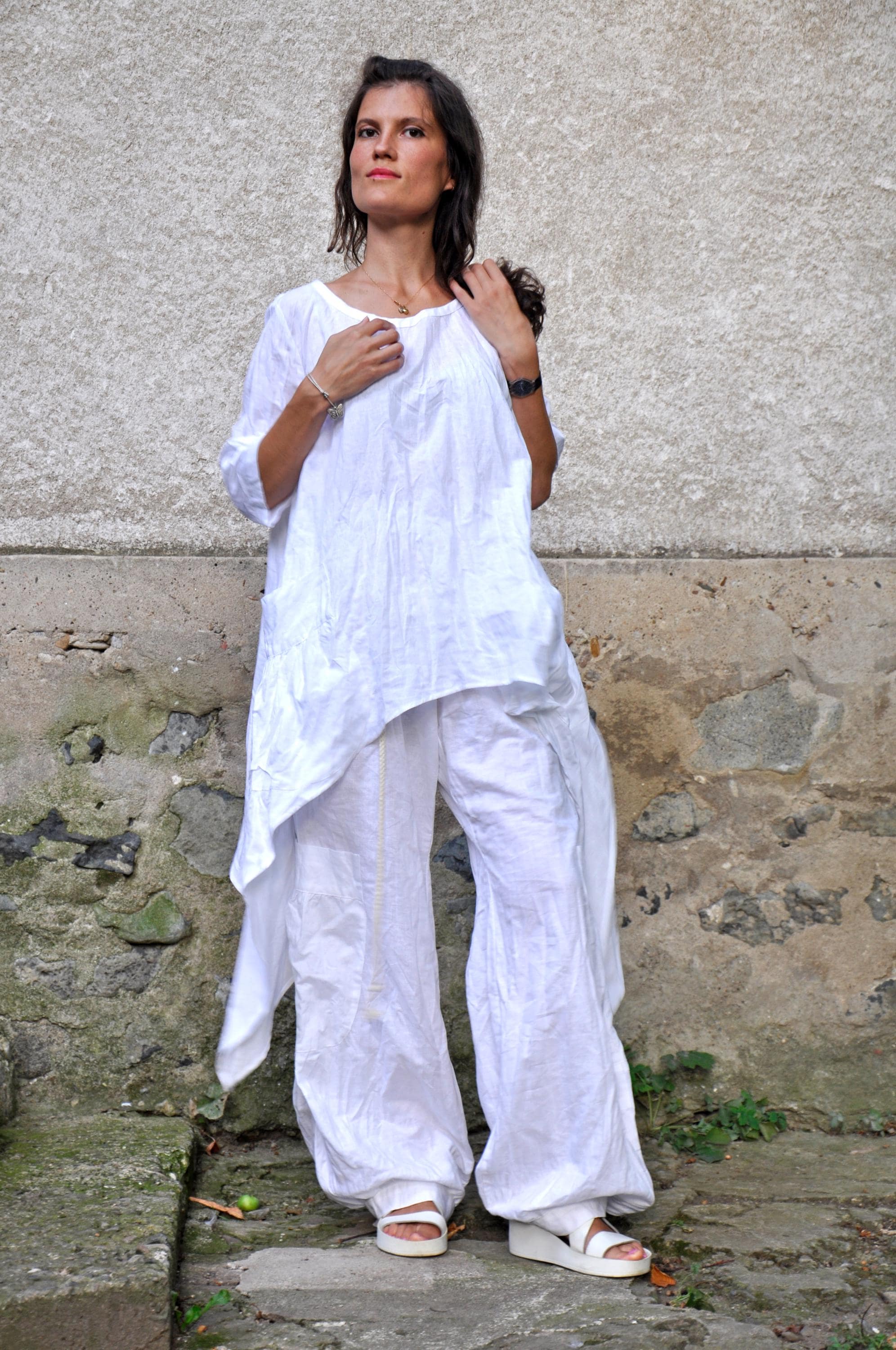 Women Linen Set, Tunic and Pants Outfit, Spring Linen Clothing for ...
