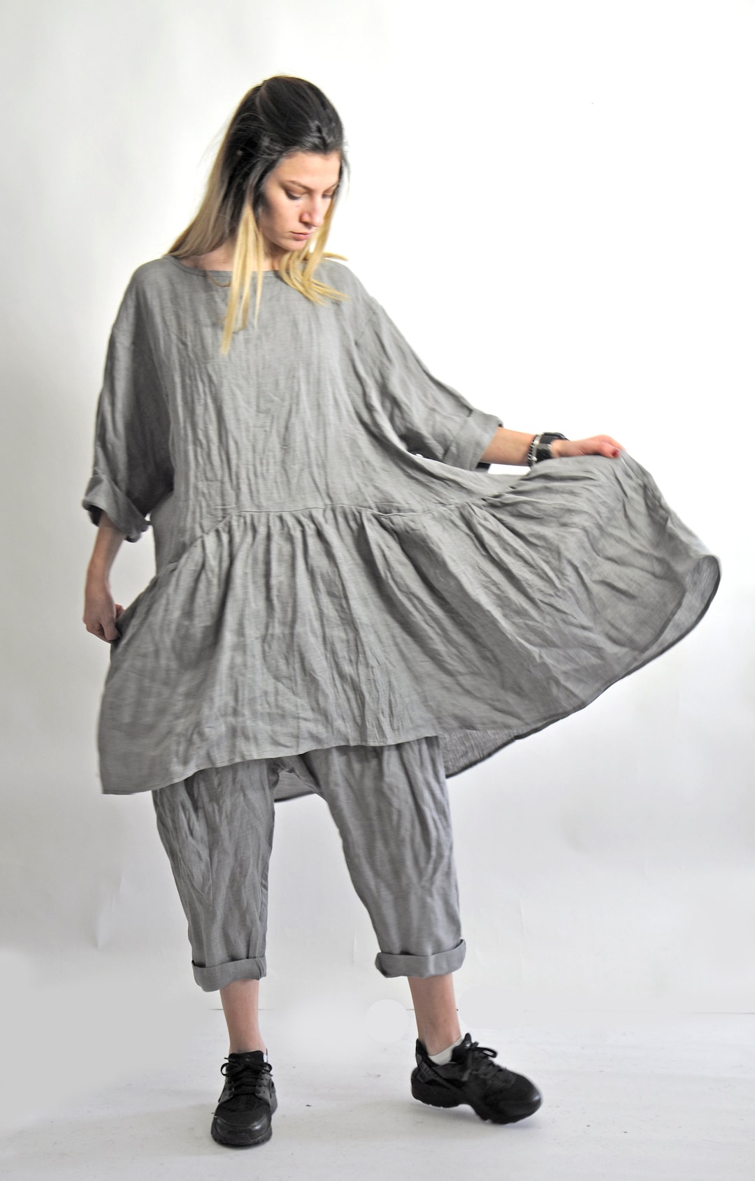 Gray Linen Outfit, Women Linen Set, Linen Clothing, Plus Size Linen Set ...