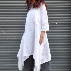 White Linen Tunic Plus Size, Handmade Minimalist Top, Women Oversized ...