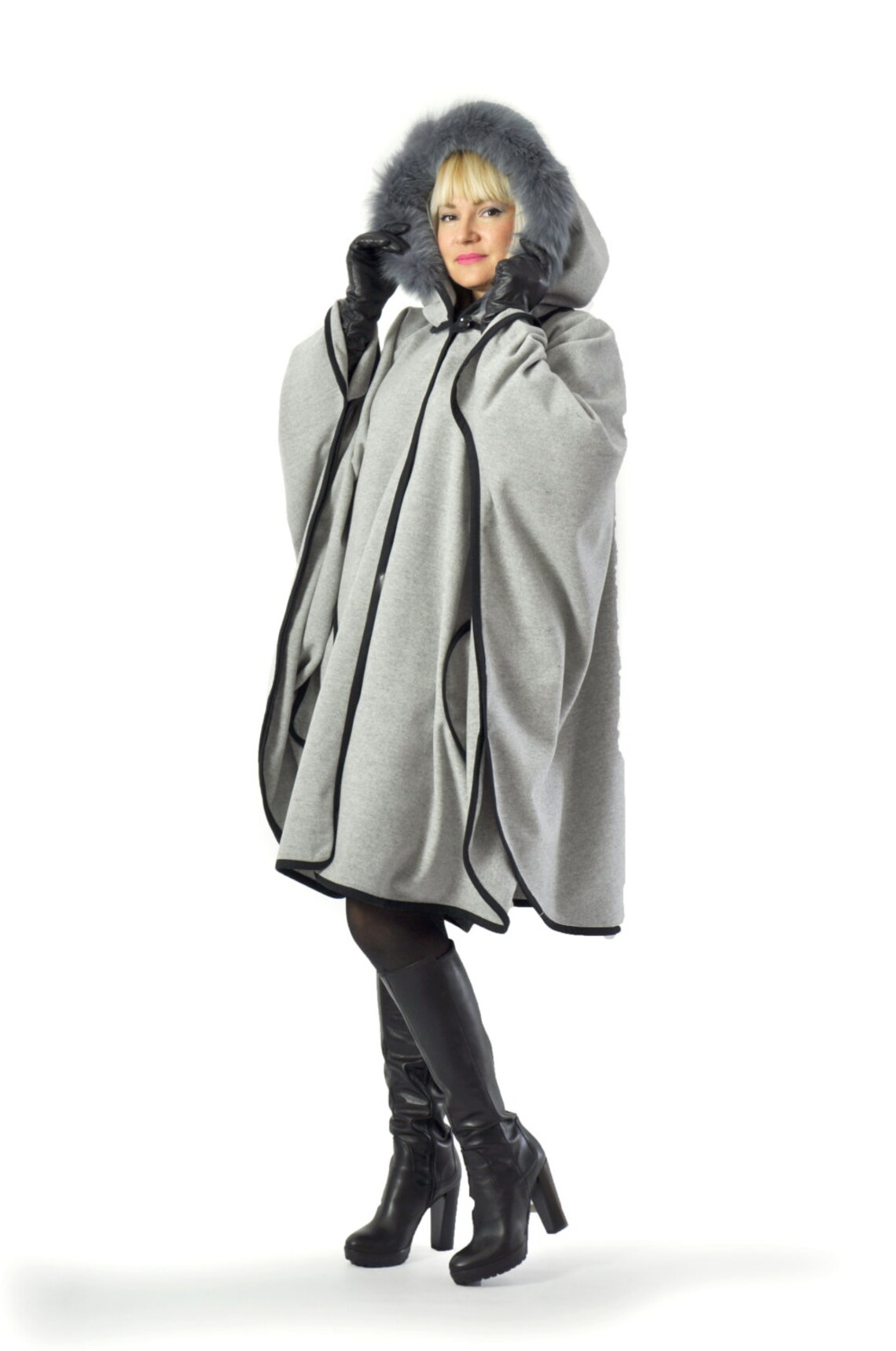 Winter Cape Coat Fur Coat Hooded Cape Coat Plus Size - Etsy