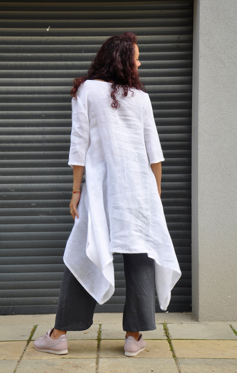 White Linen Tunic Plus Size, Modern Shirt Top, Long Tunic Women ...