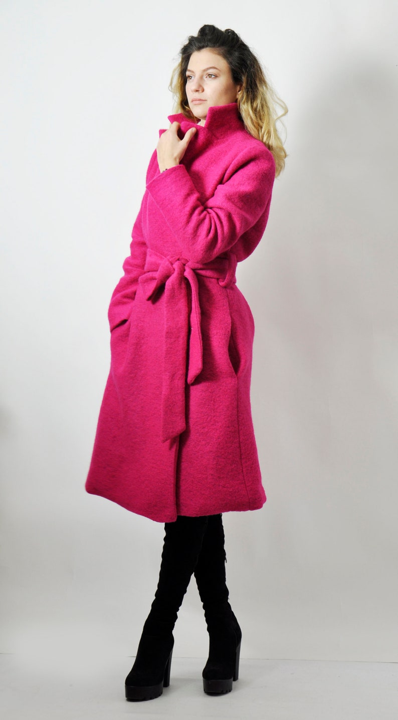 Pink Wool Coat Women Overcoat Fuscia Coat Winter Long Coat - Etsy