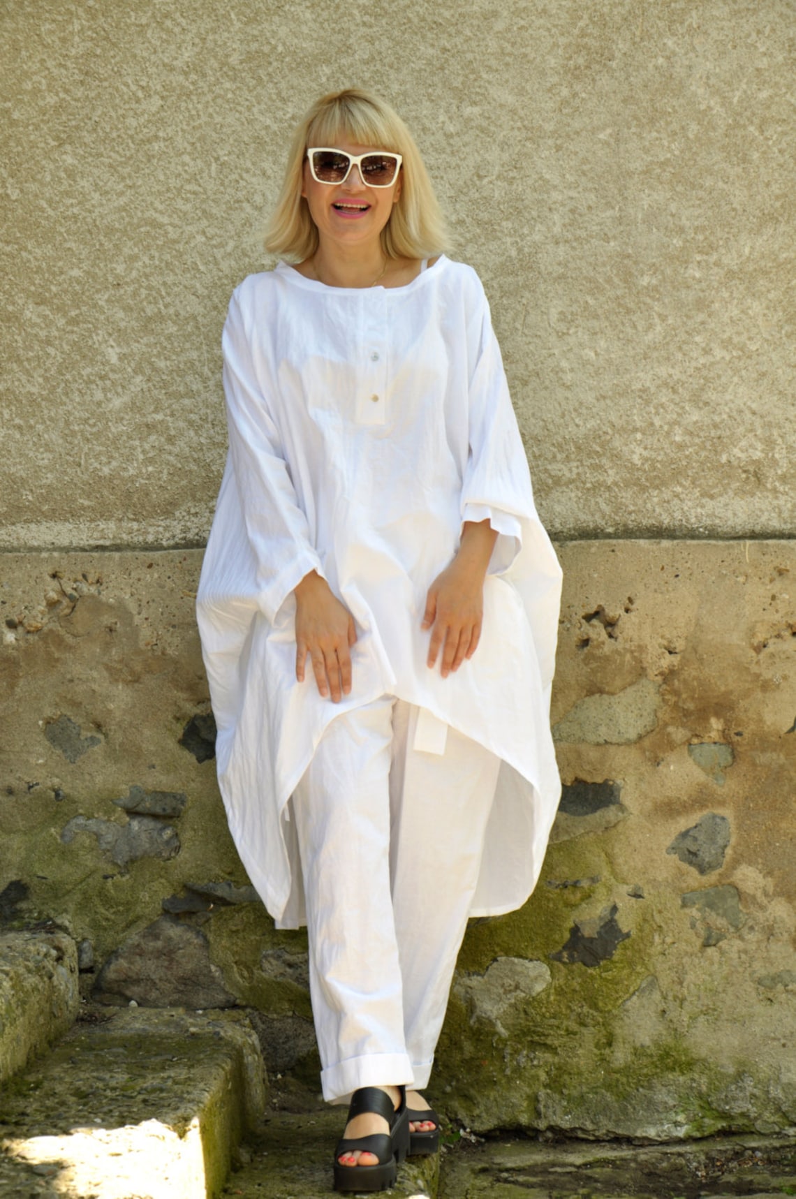 Linen Tunic and Pants Set White Linen Outfit for Women Linen - Etsy