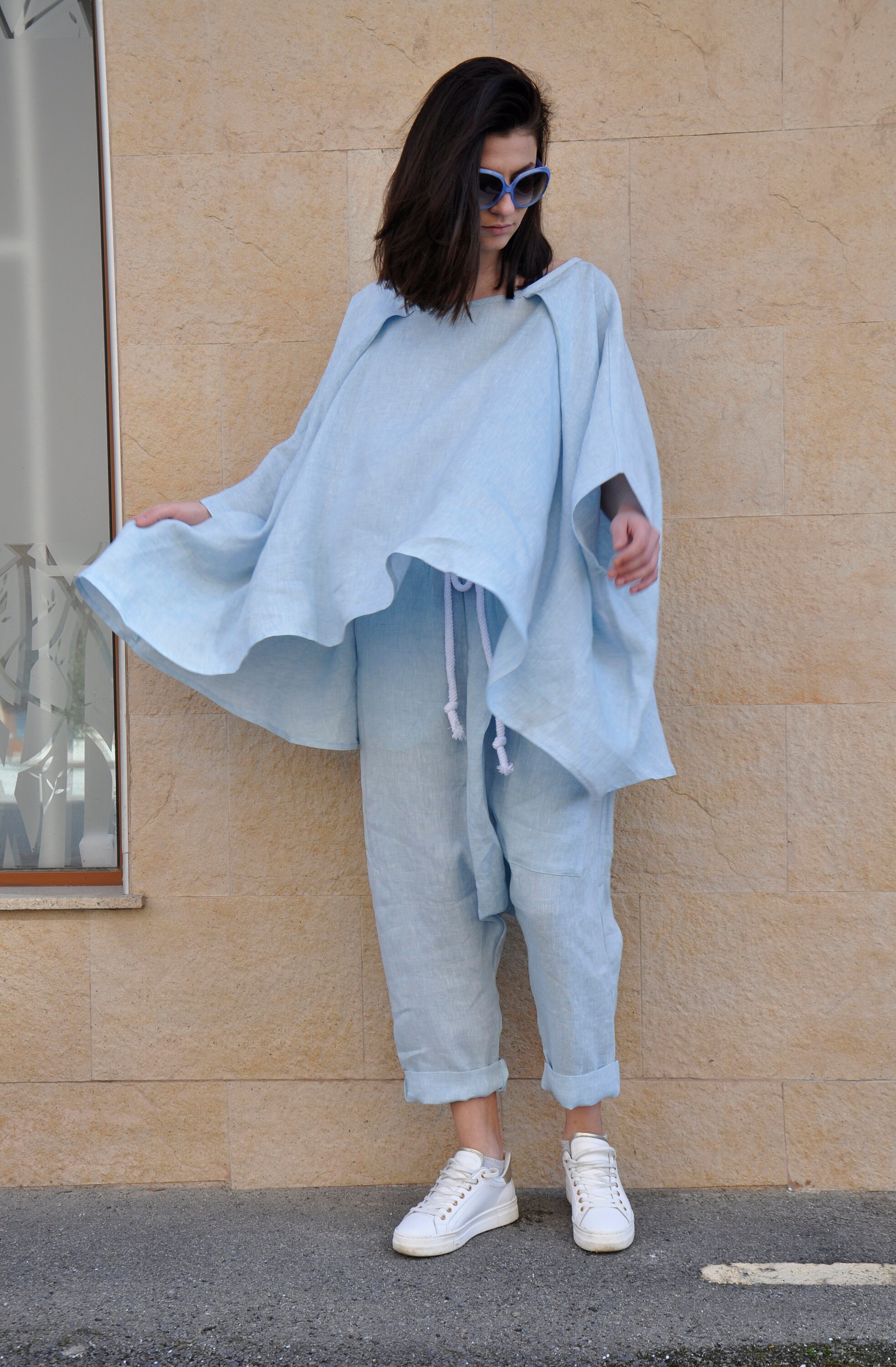 Long Linen Tunic in Light Blue Loose Summer Top Plus Size - Etsy