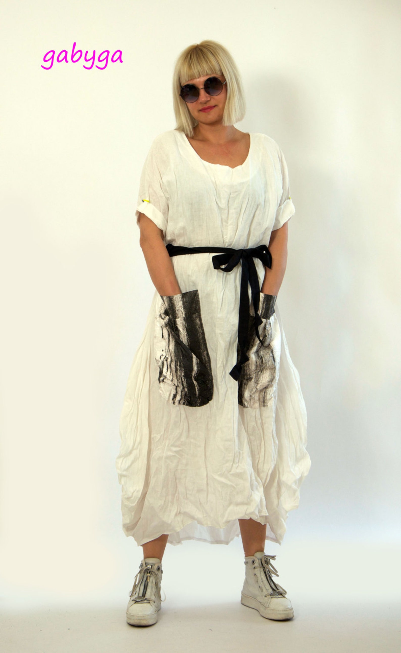 White Linen Dress Loose Maxi Dress Linen Bubble Dress Plus - Etsy