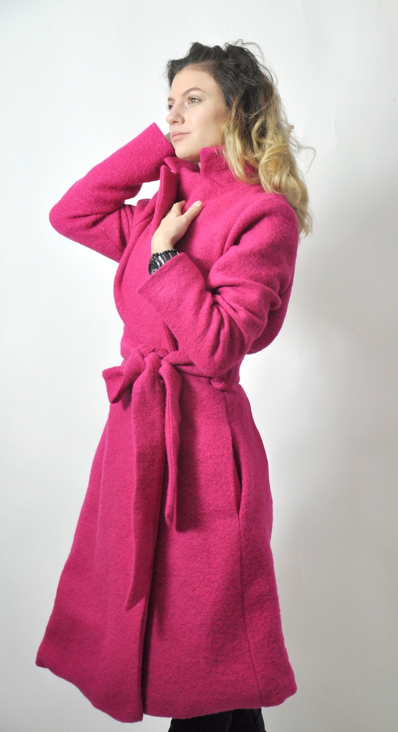 Pink Wool Coat Women Overcoat Fuscia Coat Winter Long Coat - Etsy
