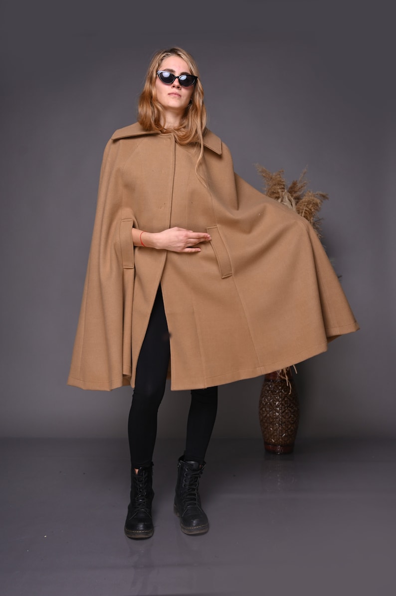 Beige Cape Poncho for Women, Winter Cape Coat, Plus Size Clothing, Maxi ...