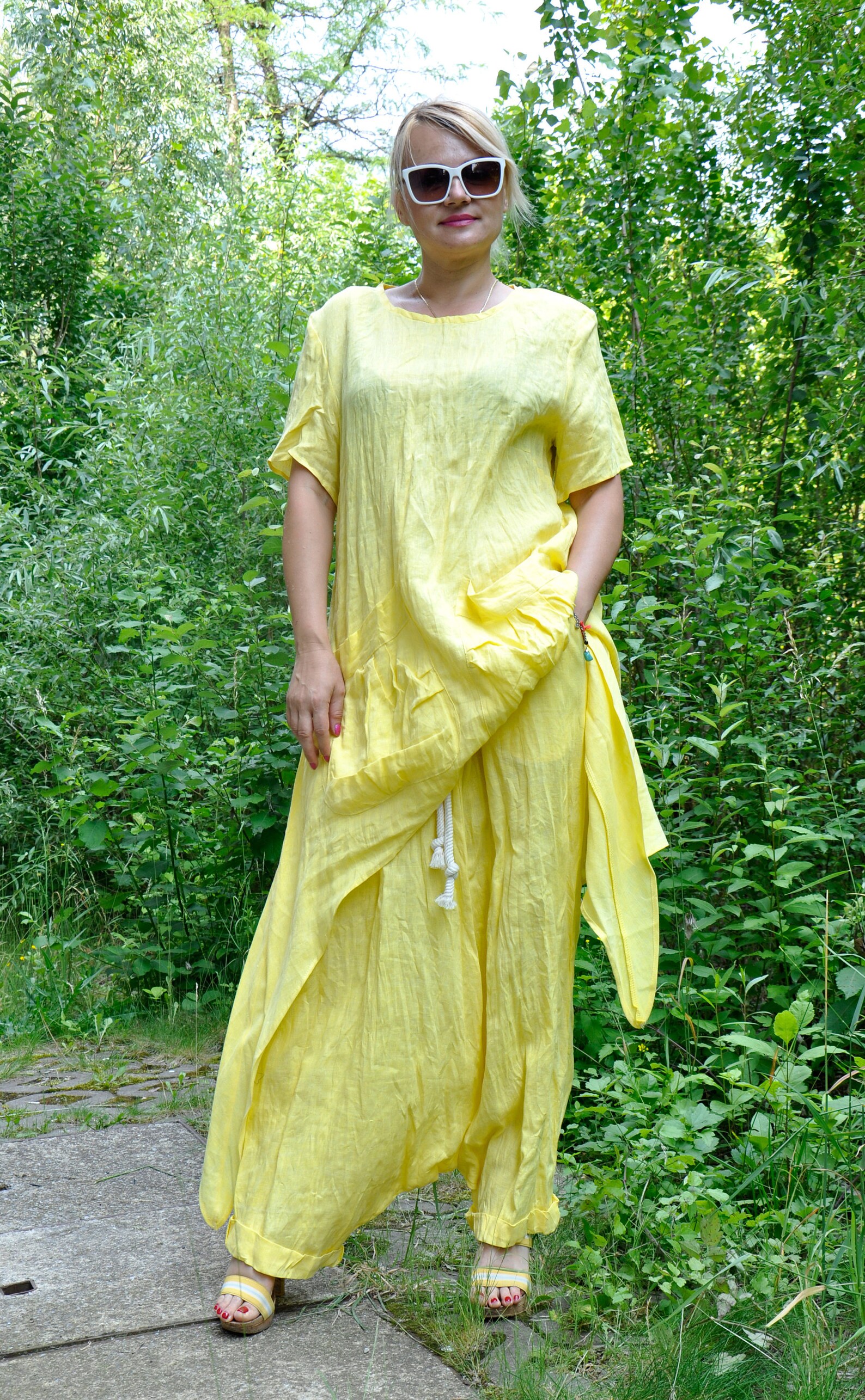 Linen Tunic and Pants Set Yellow Linen Pants Suit Linen Set - Etsy