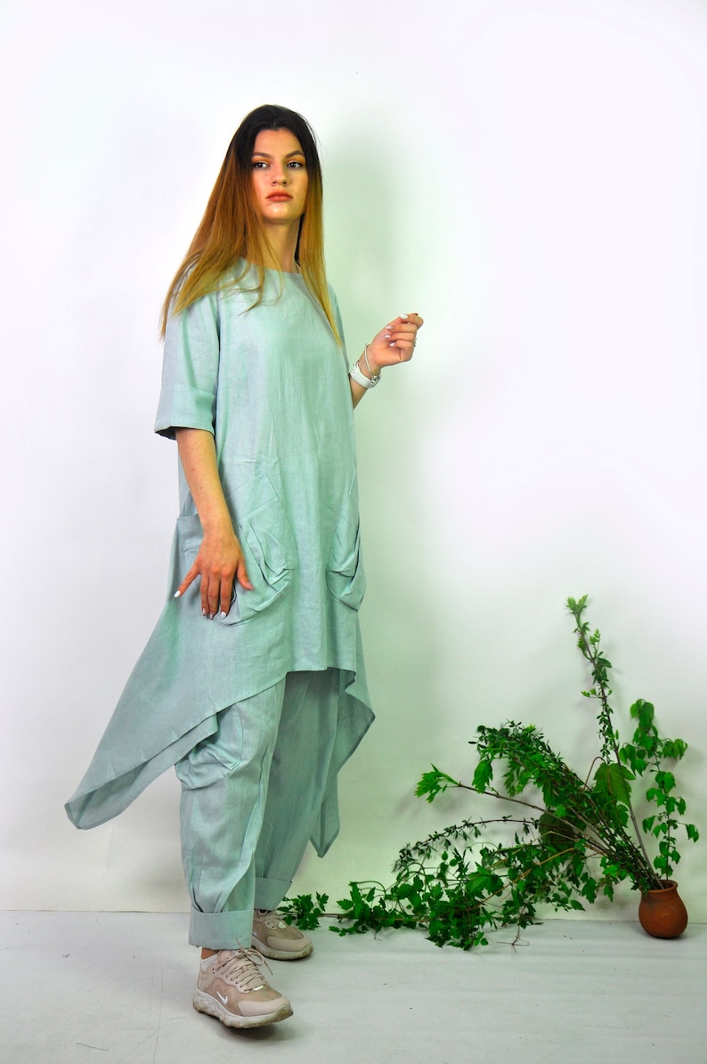 Tunic and Pants Set in Linen, Women Linen Outfit, Linen Set, Linen ...