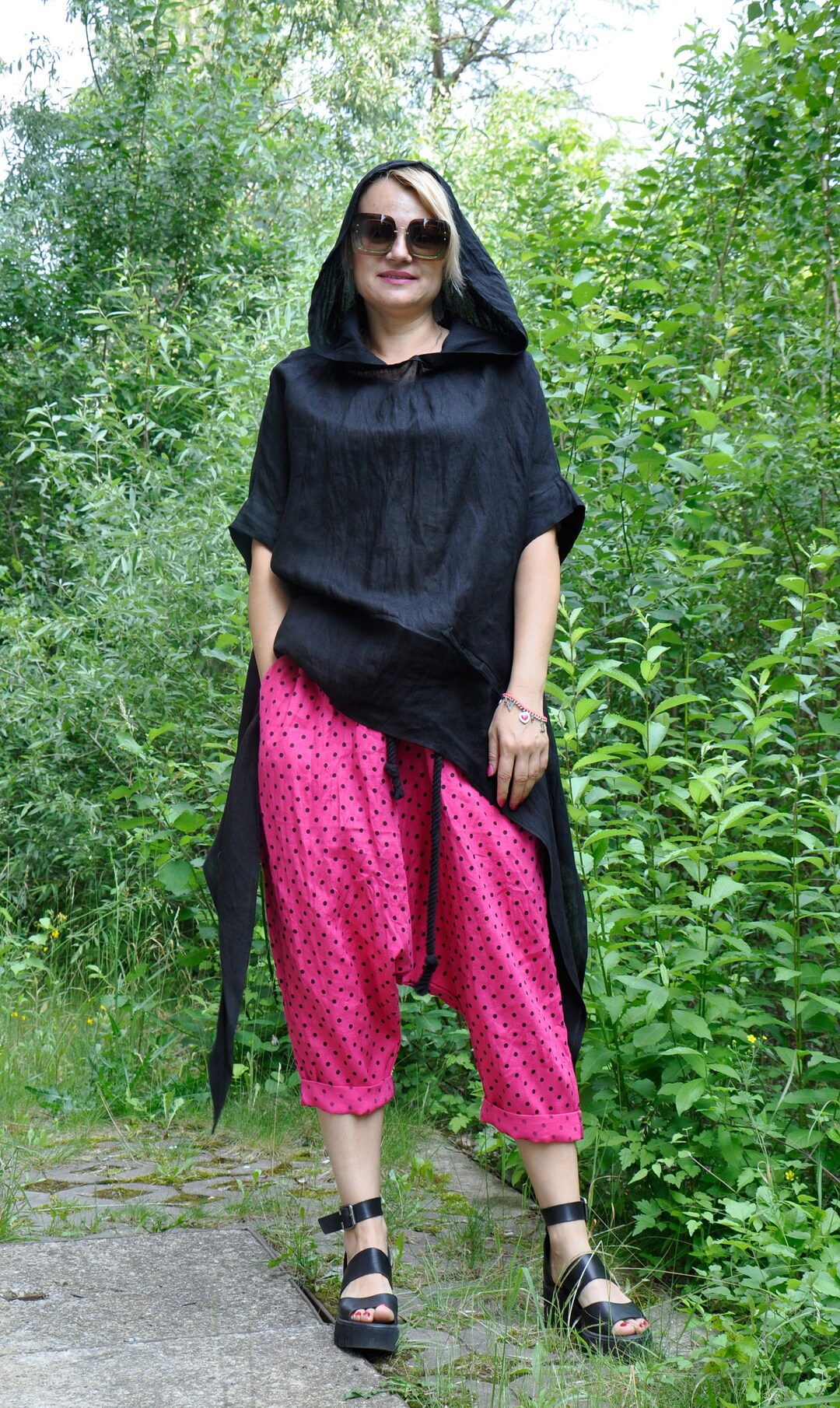 Hooded Linen Tunic, Black Asymmetric Tunic Top, Plus Size Clothing ...